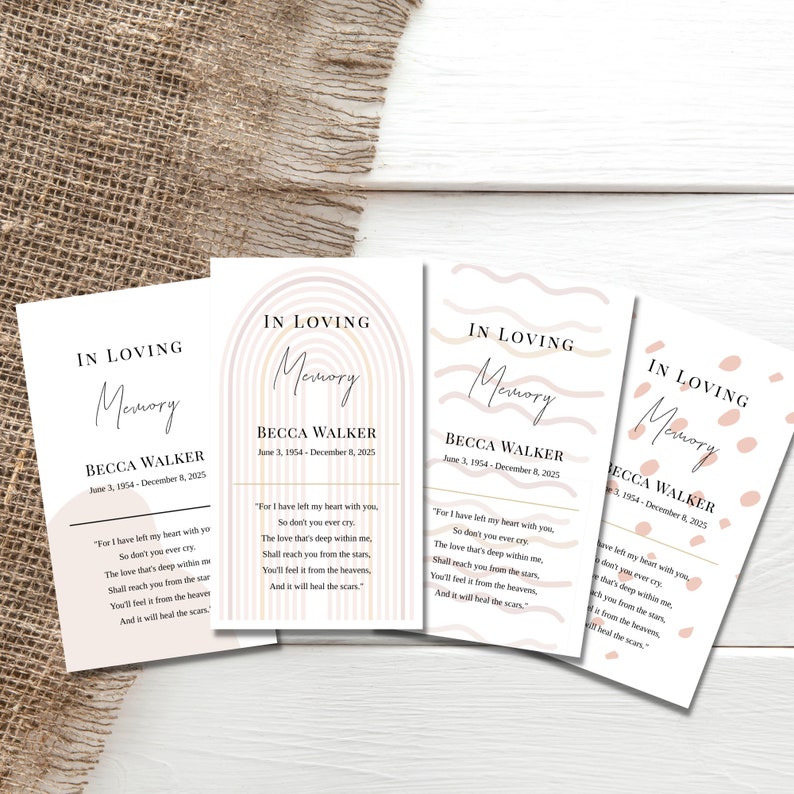 Editable Funeral Favor Tag Template Set, Funeral Keepsake, Funeral ...