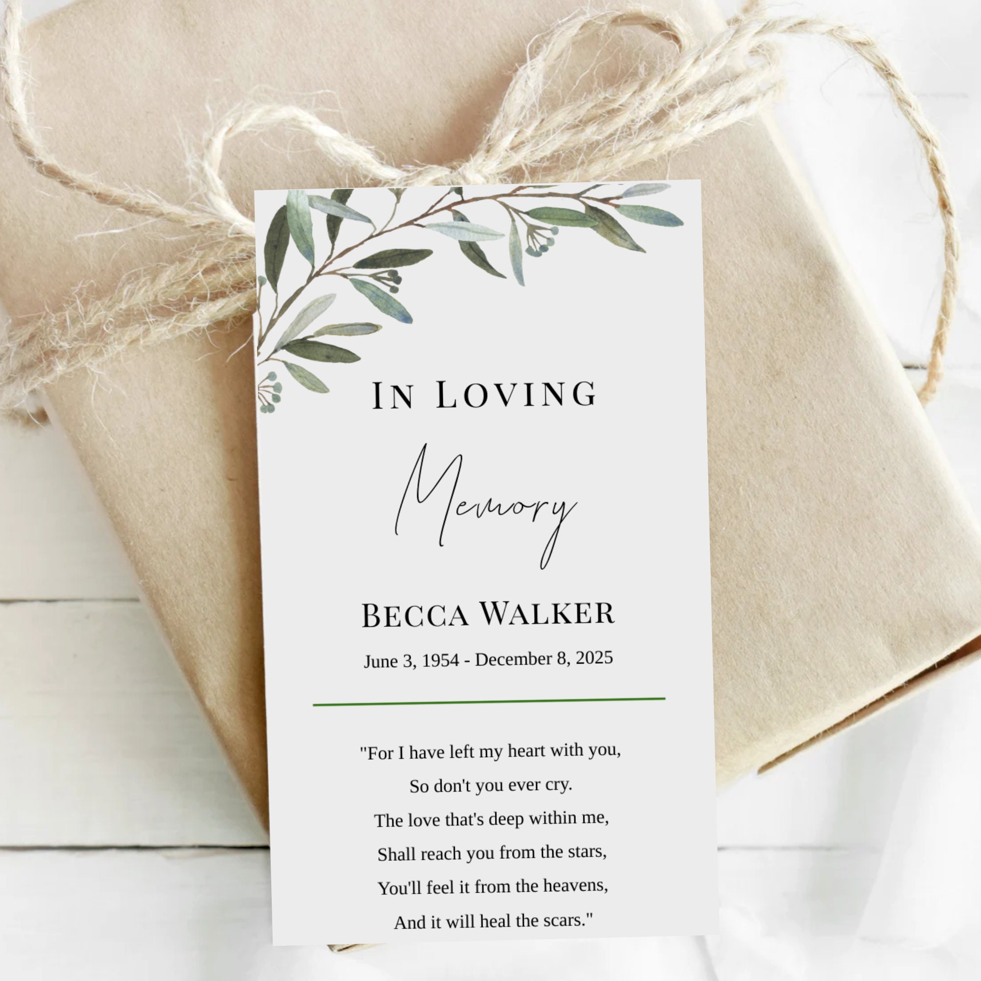 Editable Funeral Favor Tag Template, Funeral Keepsake, Funeral Favors ...