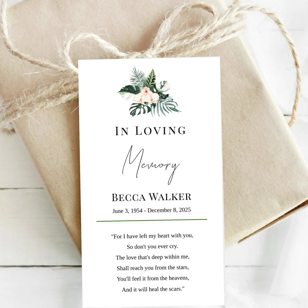 Editable Funeral Favor Tag Template, Funeral Keepsake, Funeral Favors ...