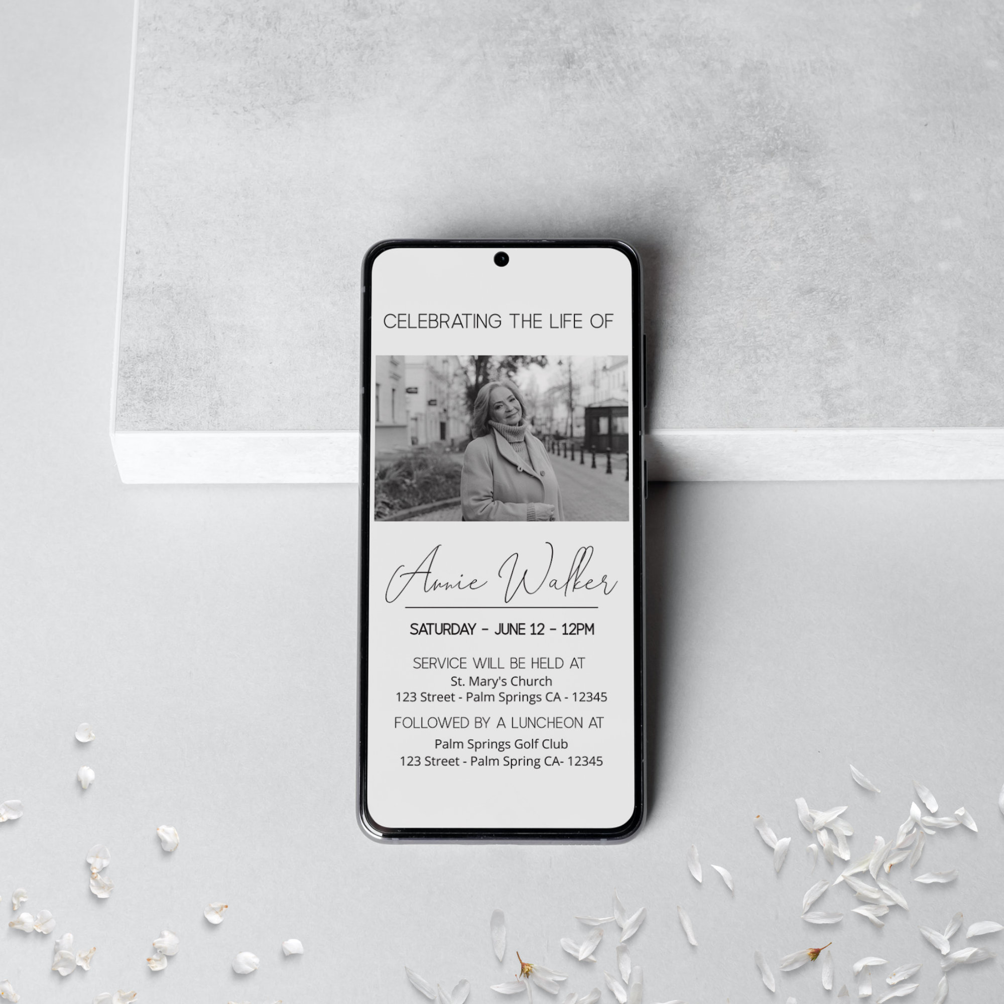 Minimalist Funeral Evite Template , Electronic Funeral Announcement ...