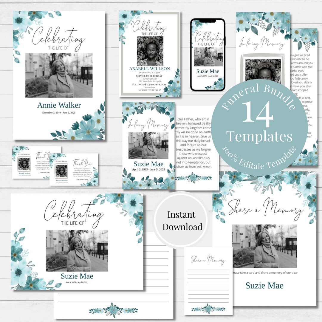 Editable Funeral Bundle Template Set, Celebration of Life, in Loving ...