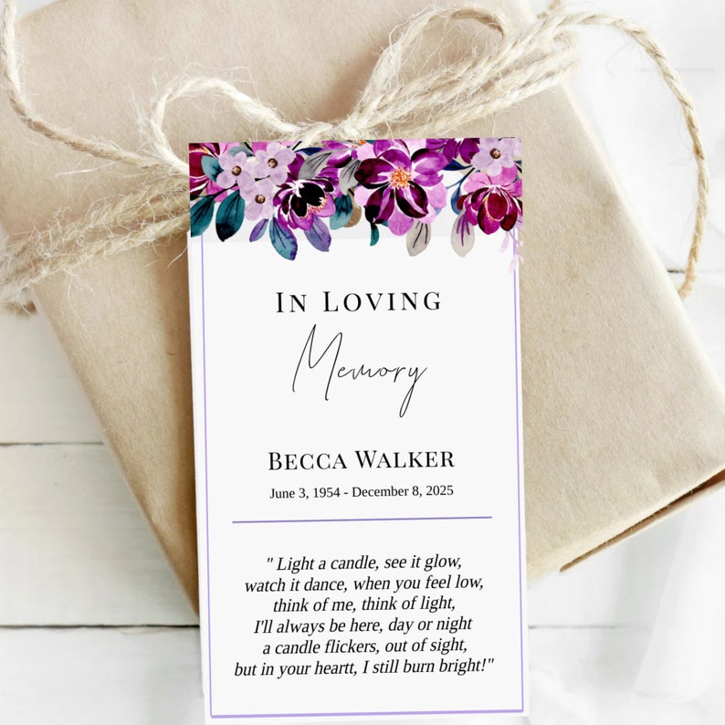 Editable Funeral Favor Tag Template, Funeral Keepsake, Funeral Favors ...