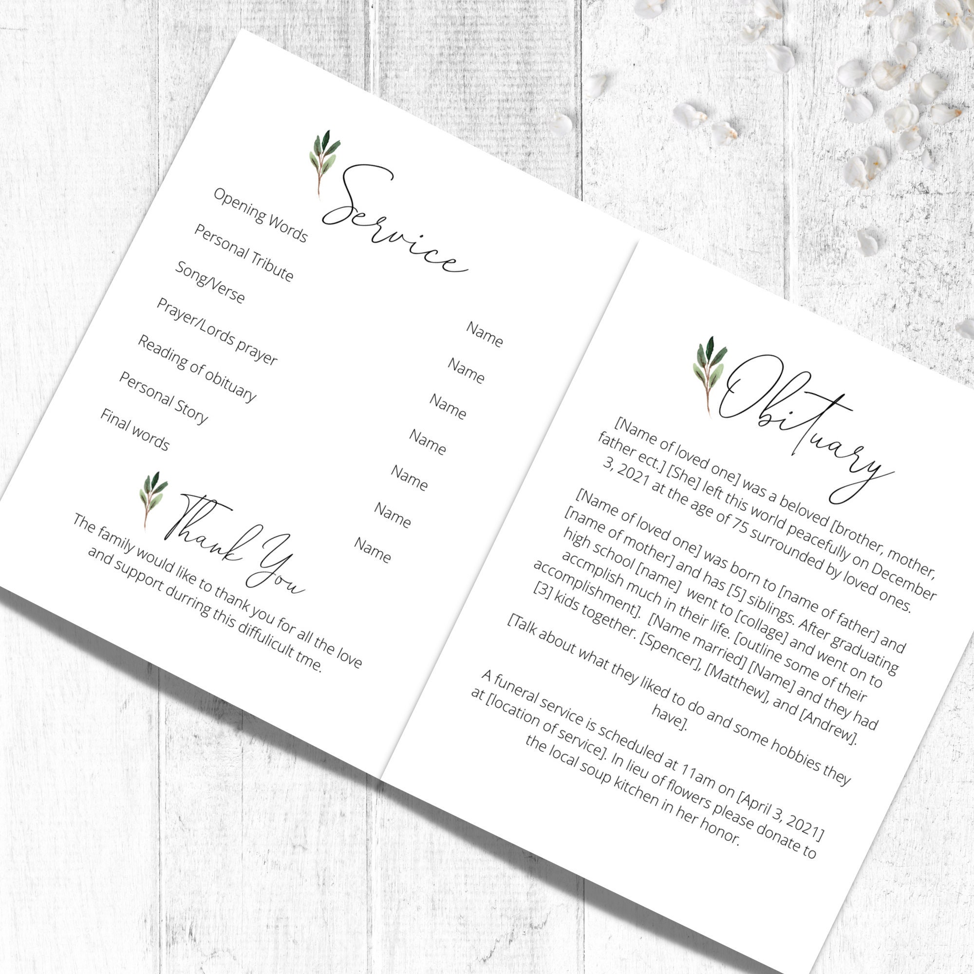 Editable Funeral Program Template, Memorial Program Template, in Loving ...