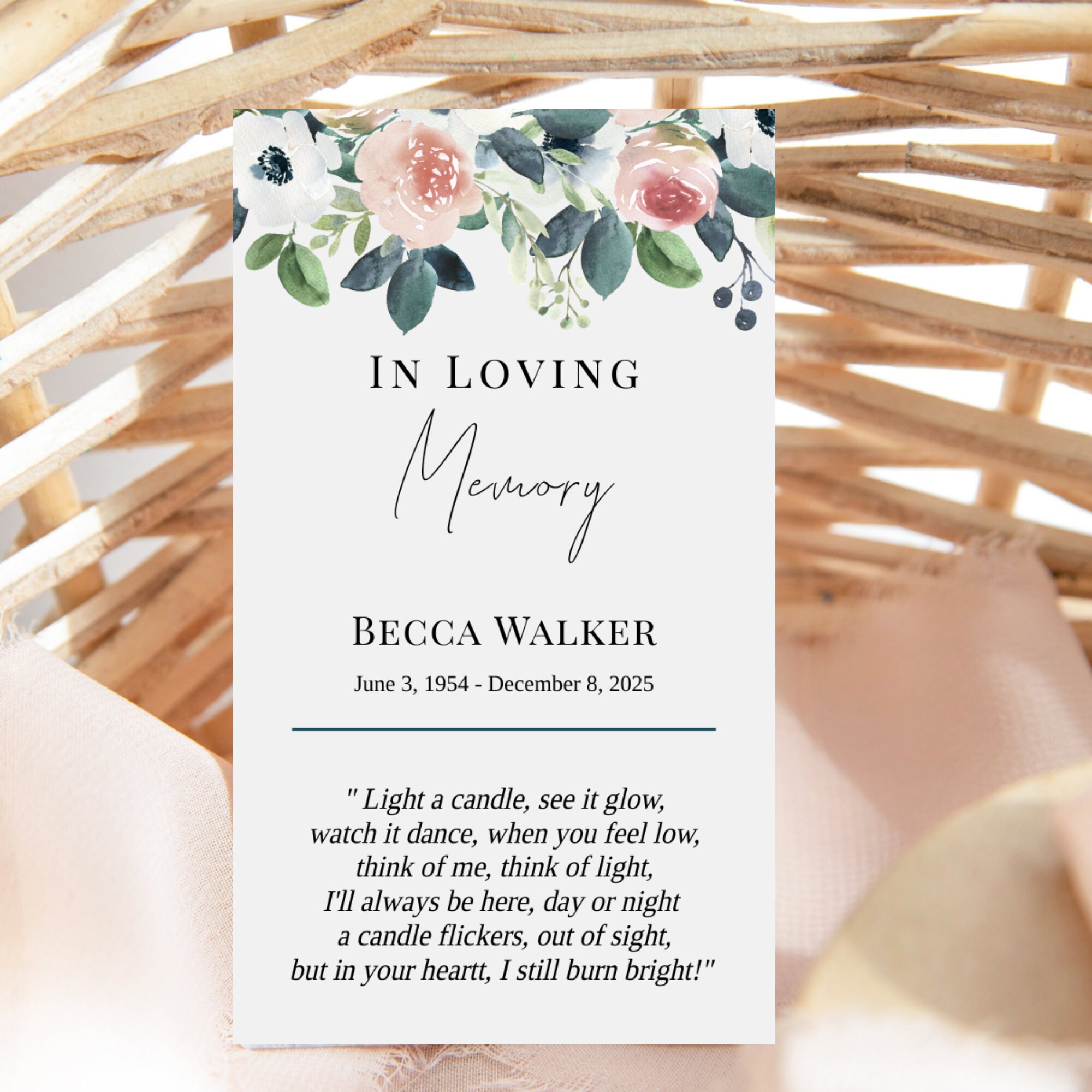 Editable Funeral Favor Tag Template, Funeral Keepsake, Funeral Favors ...