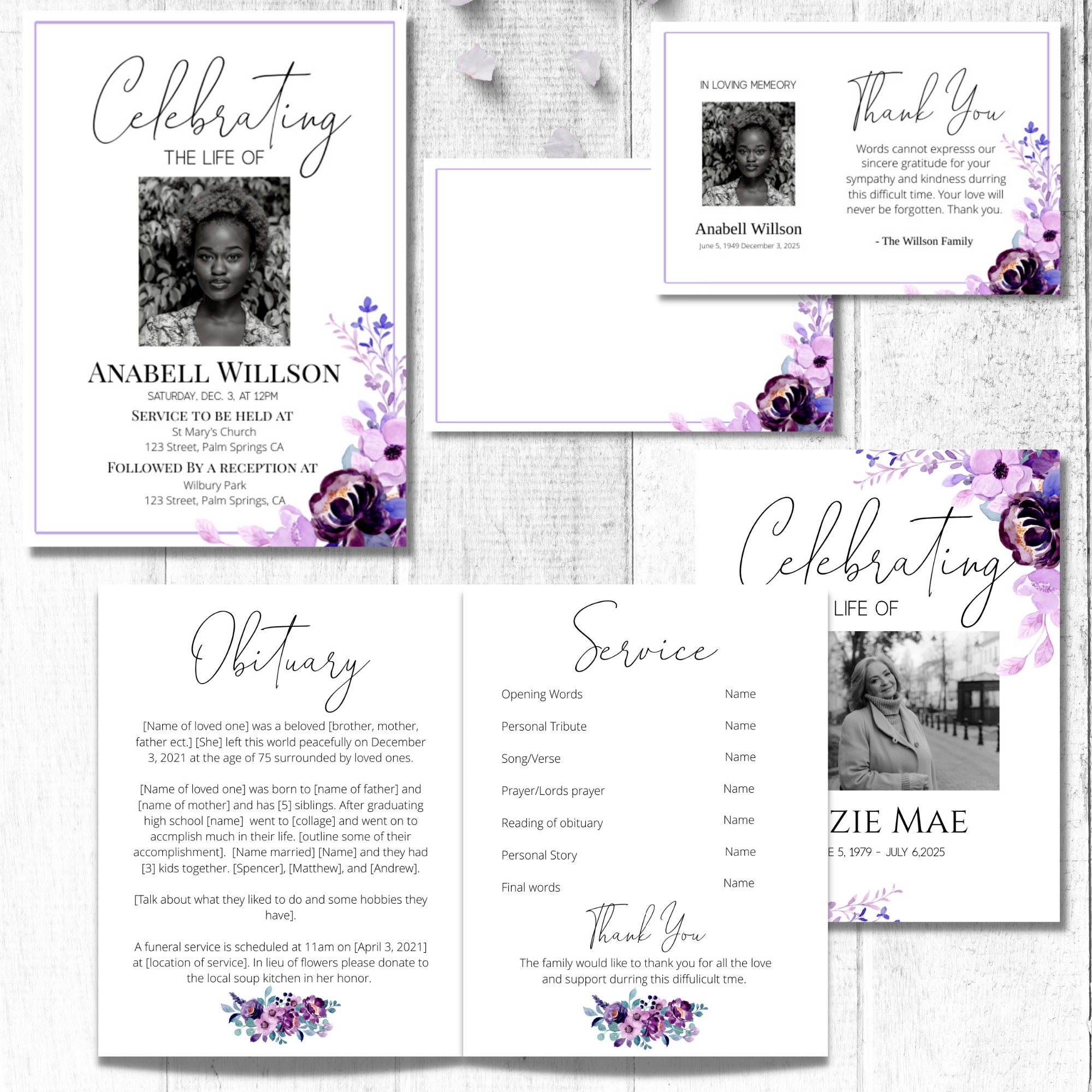 Custom Funeral Template Bundle, Obituary Templates, Funeral Invitation ...
