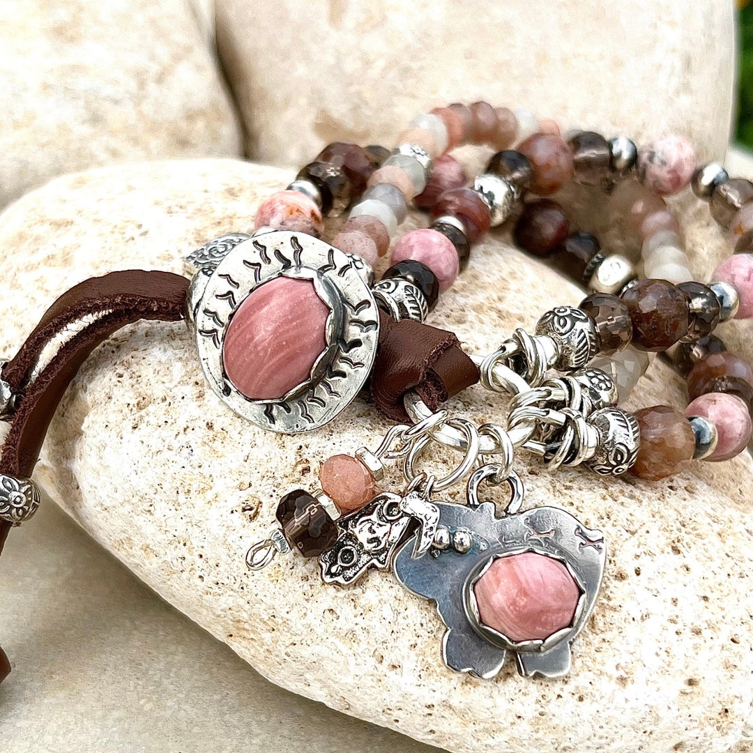 Boho Pink Australian Opal Button Bracelet , Gift for Her - Etsy