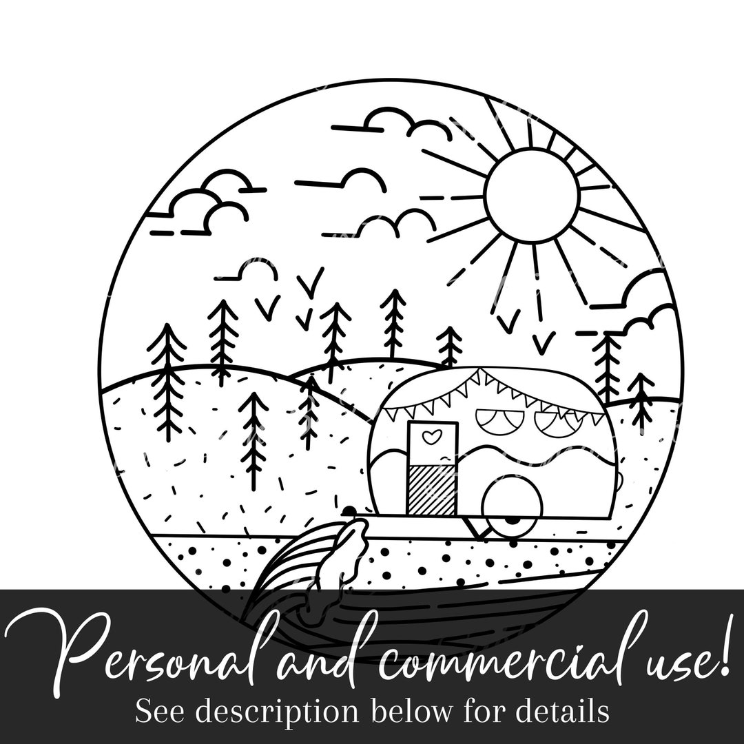 Camping Circle Art Design SVG Caravan Round Circle - Etsy