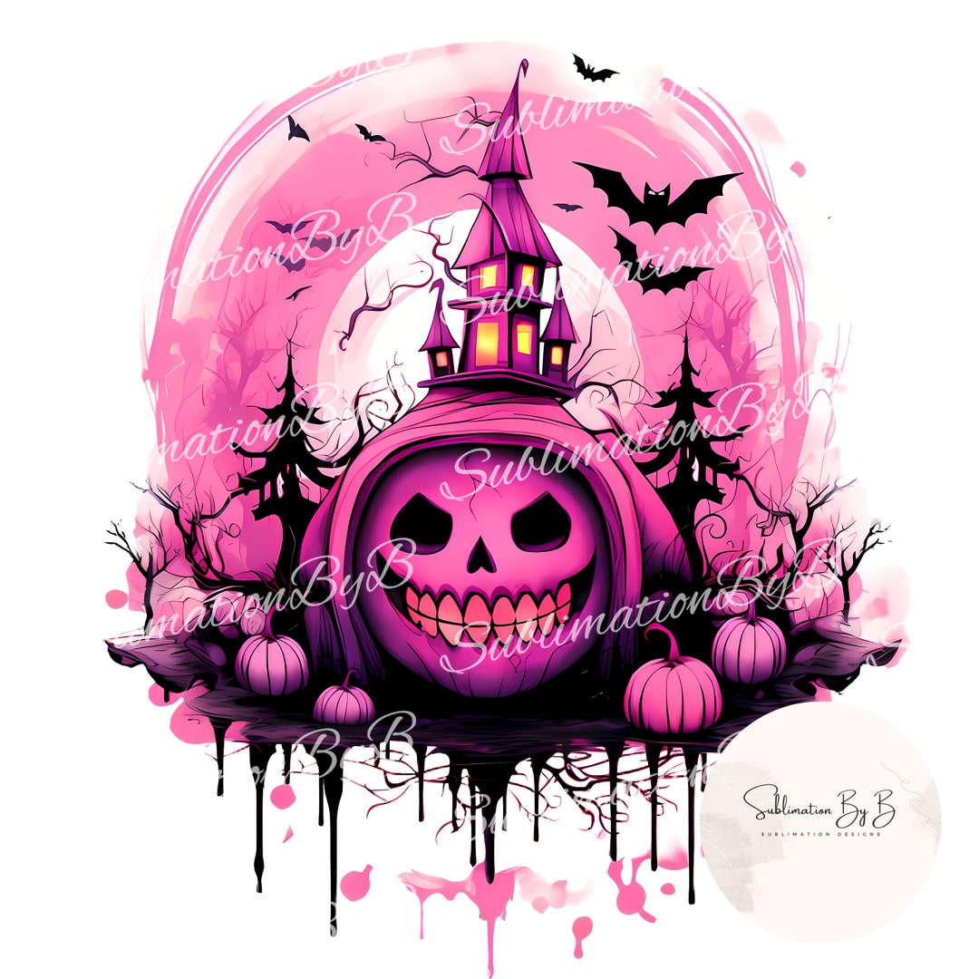 Enchanting Pink Haunted House: Spooky Halloween Sublimation - Etsy