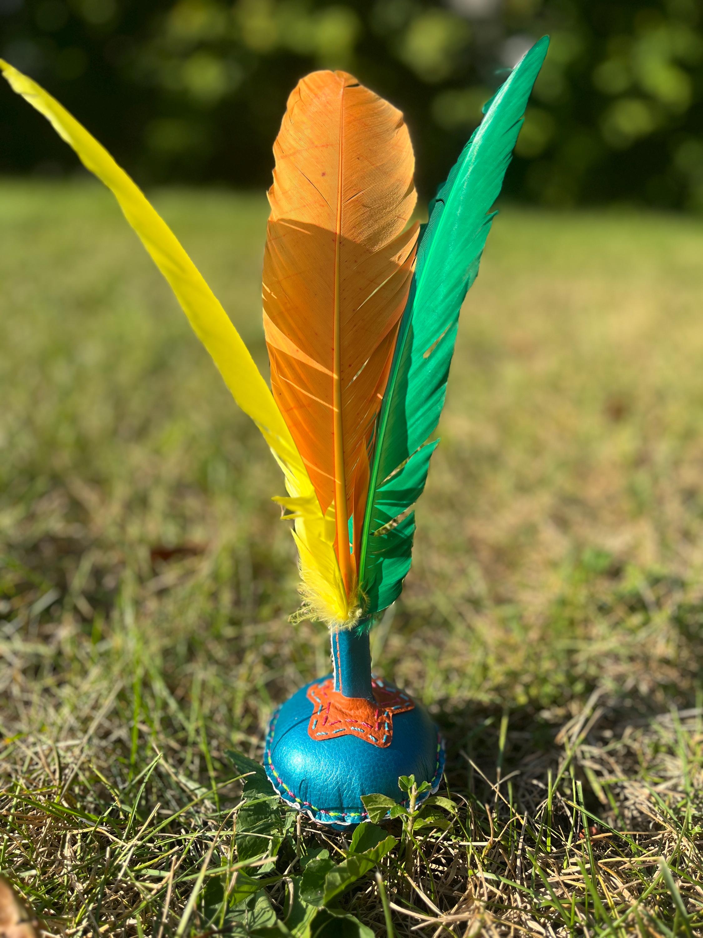 Handmade Mexican Peteca Toy: Vibrant Turkey Feathers, Fun Family Game ...