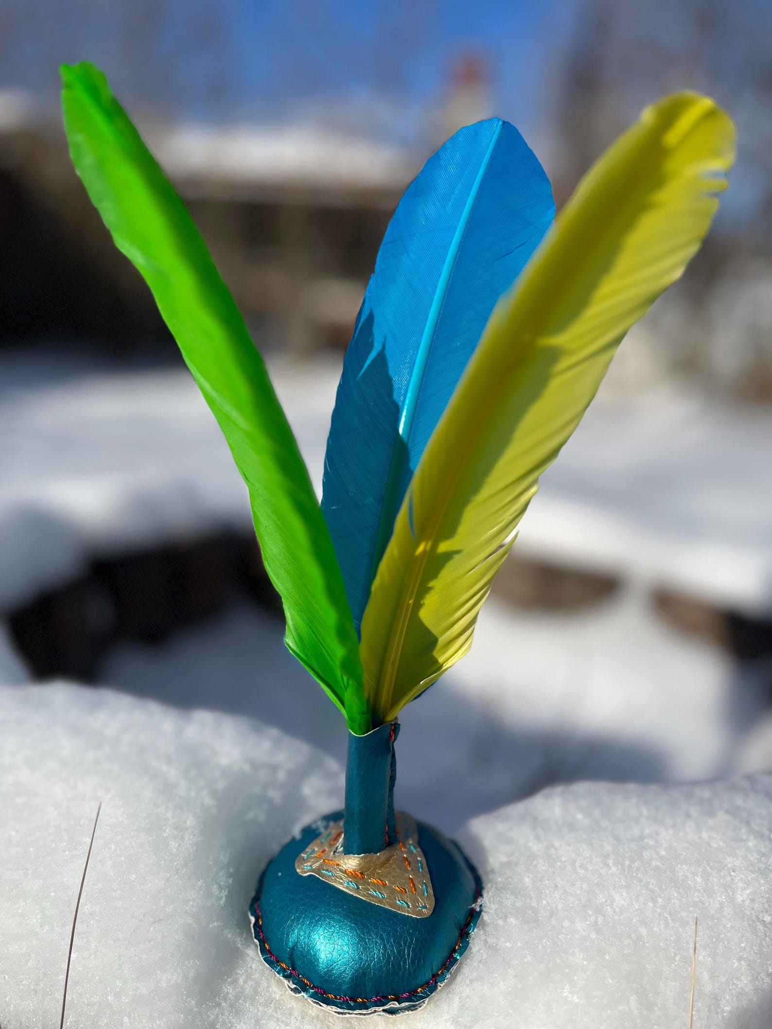 Handmade Mexican Peteca Toy: Vibrant METALLIC Colors Turkey Feathers ...