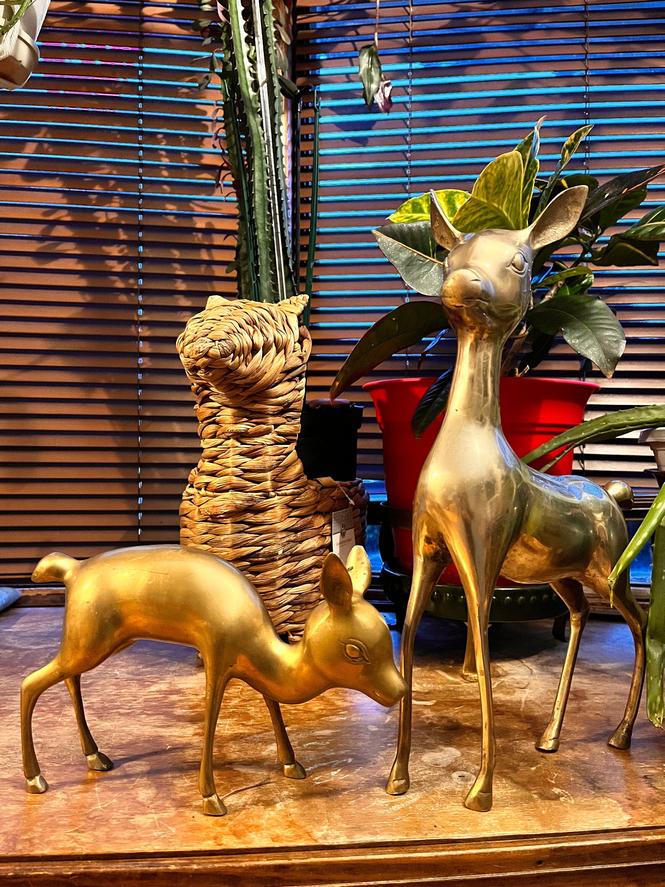 Solid Brass Statue Bambi and Mama Set MCM vintage Piece Boho Fawn Large ...