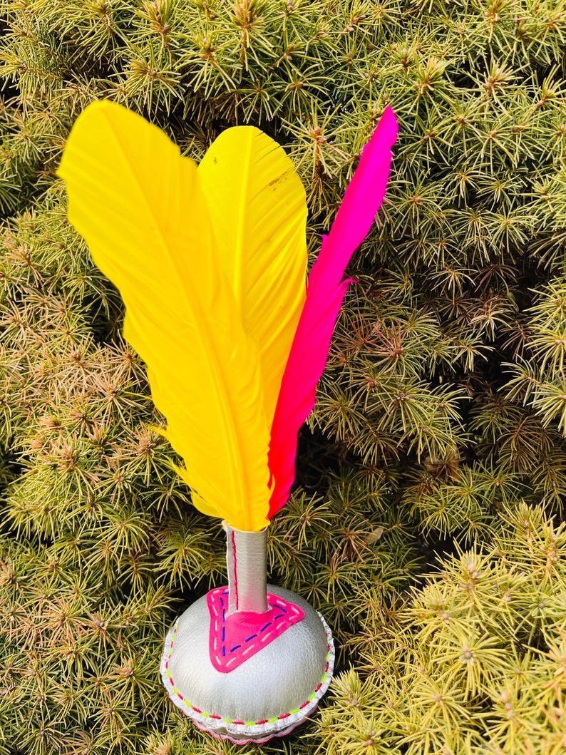 Handmade Mexican Peteca Toy: Vibrant METALLIC Colors Turkey Feathers ...