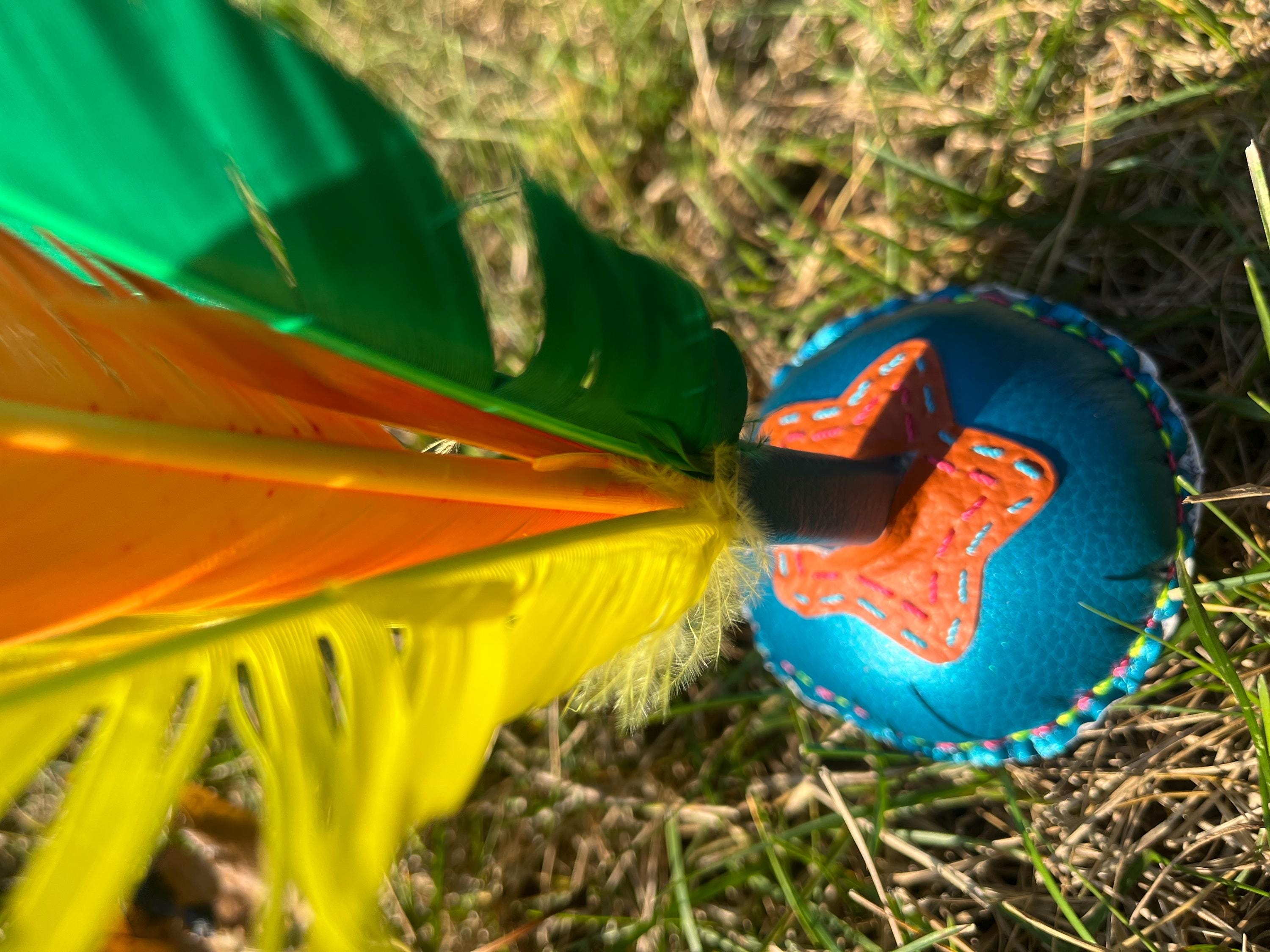 Handmade Mexican Peteca Toy: Vibrant Turkey Feathers, Fun Family Game ...