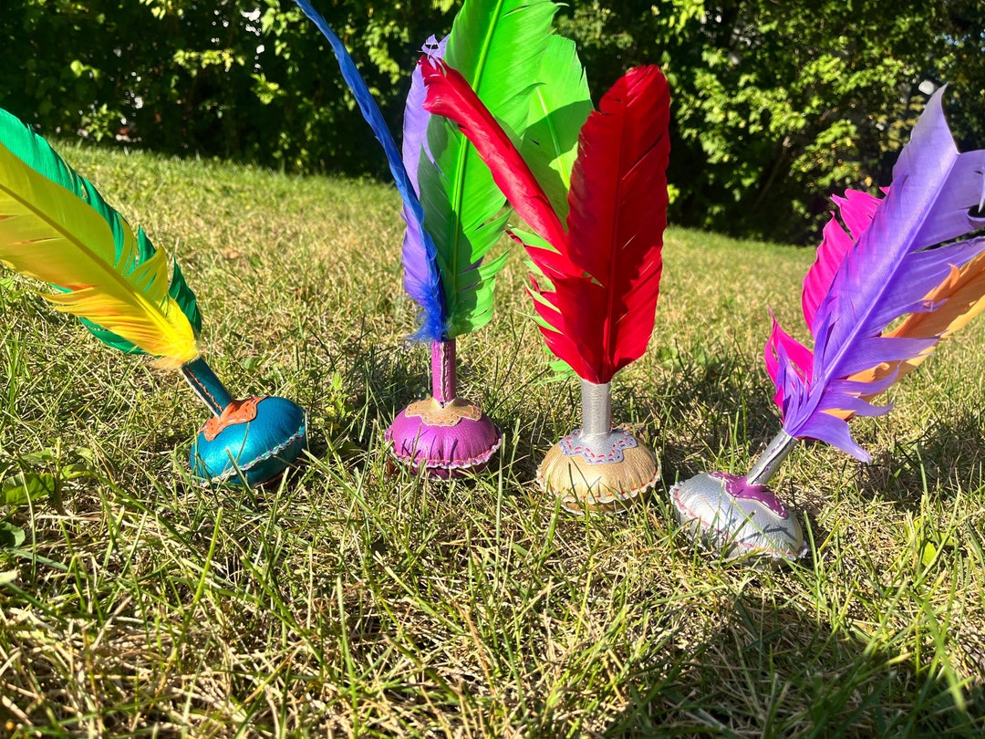 Handmade Mexican Peteca Toy: Vibrant Turkey Feathers, Fun Family Game ...