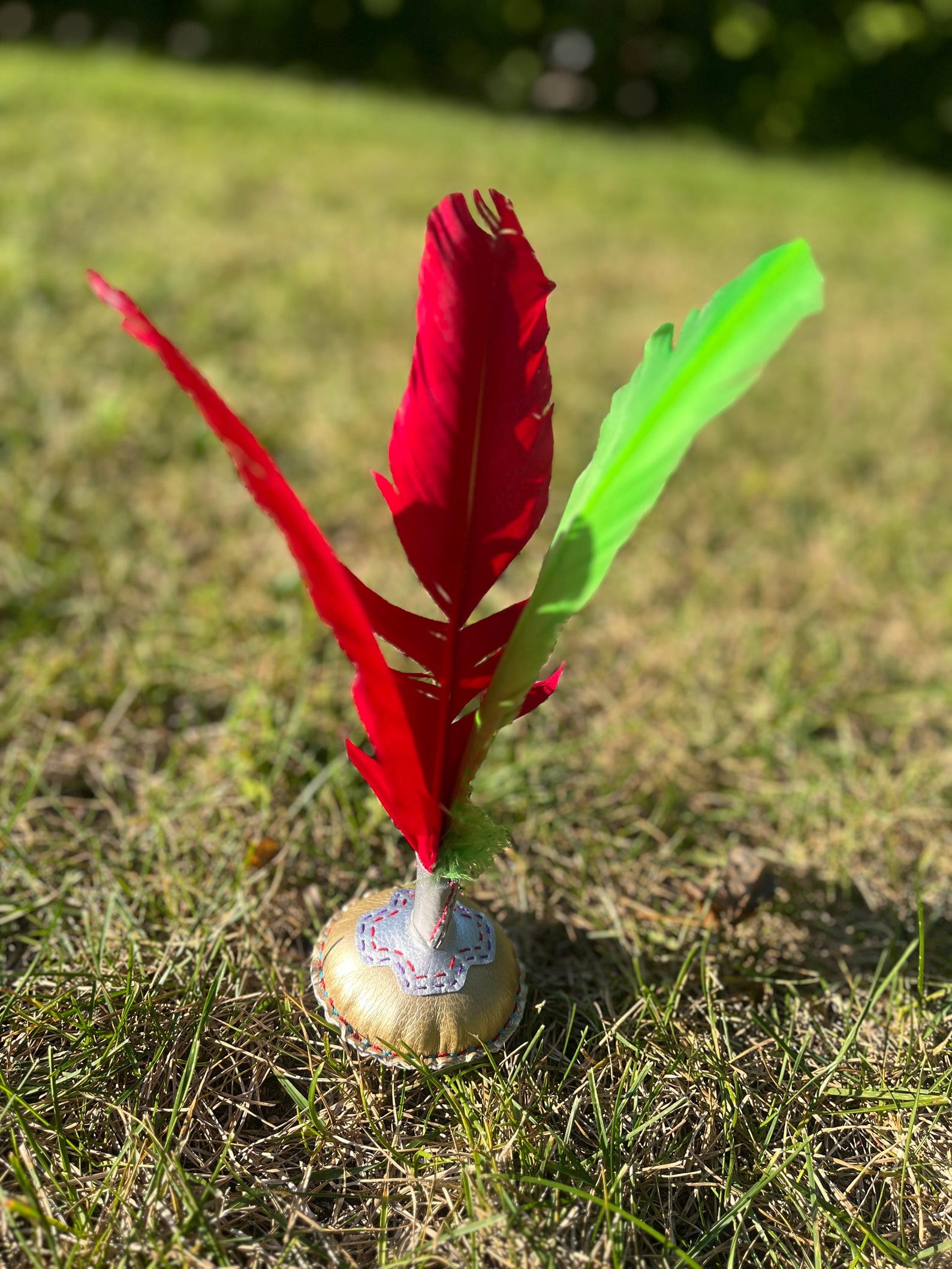 Handmade Mexican Peteca Toy: Vibrant METALLIC Colors Turkey Feathers ...