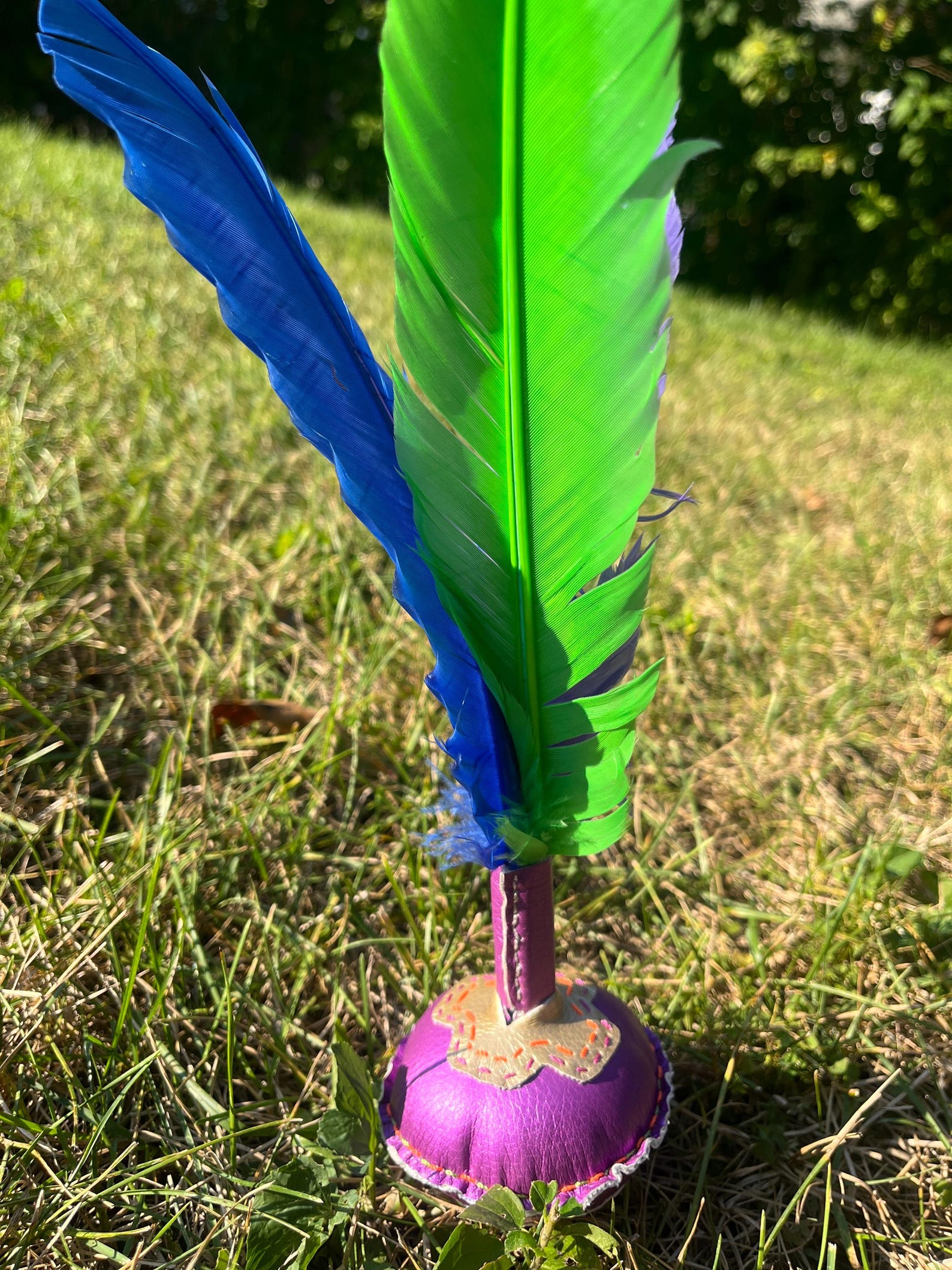Handmade Mexican Peteca Toy: Vibrant METALLIC Colors Turkey Feathers ...