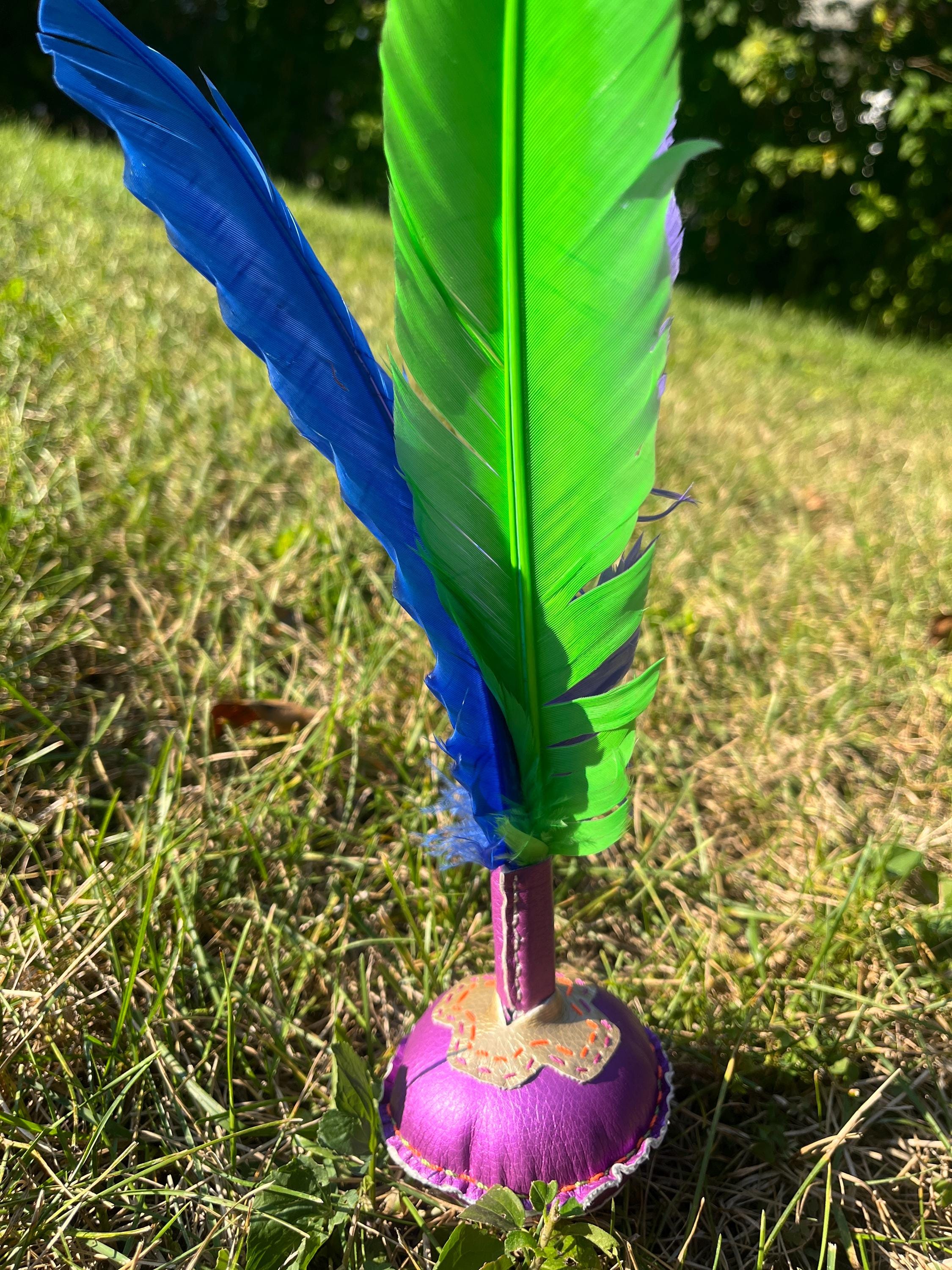 Handmade Mexican Peteca Toy: Vibrant METALLIC Colors Turkey Feathers ...
