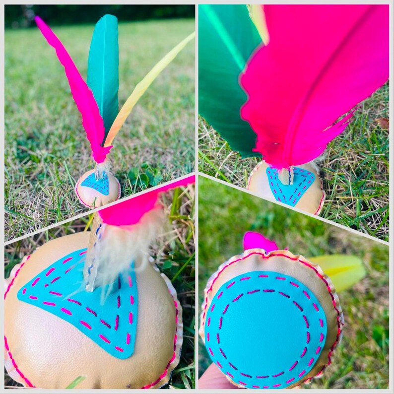 Handmade Mexican Peteca Toy: Vibrant Turkey Feathers, Fun Family Game ...