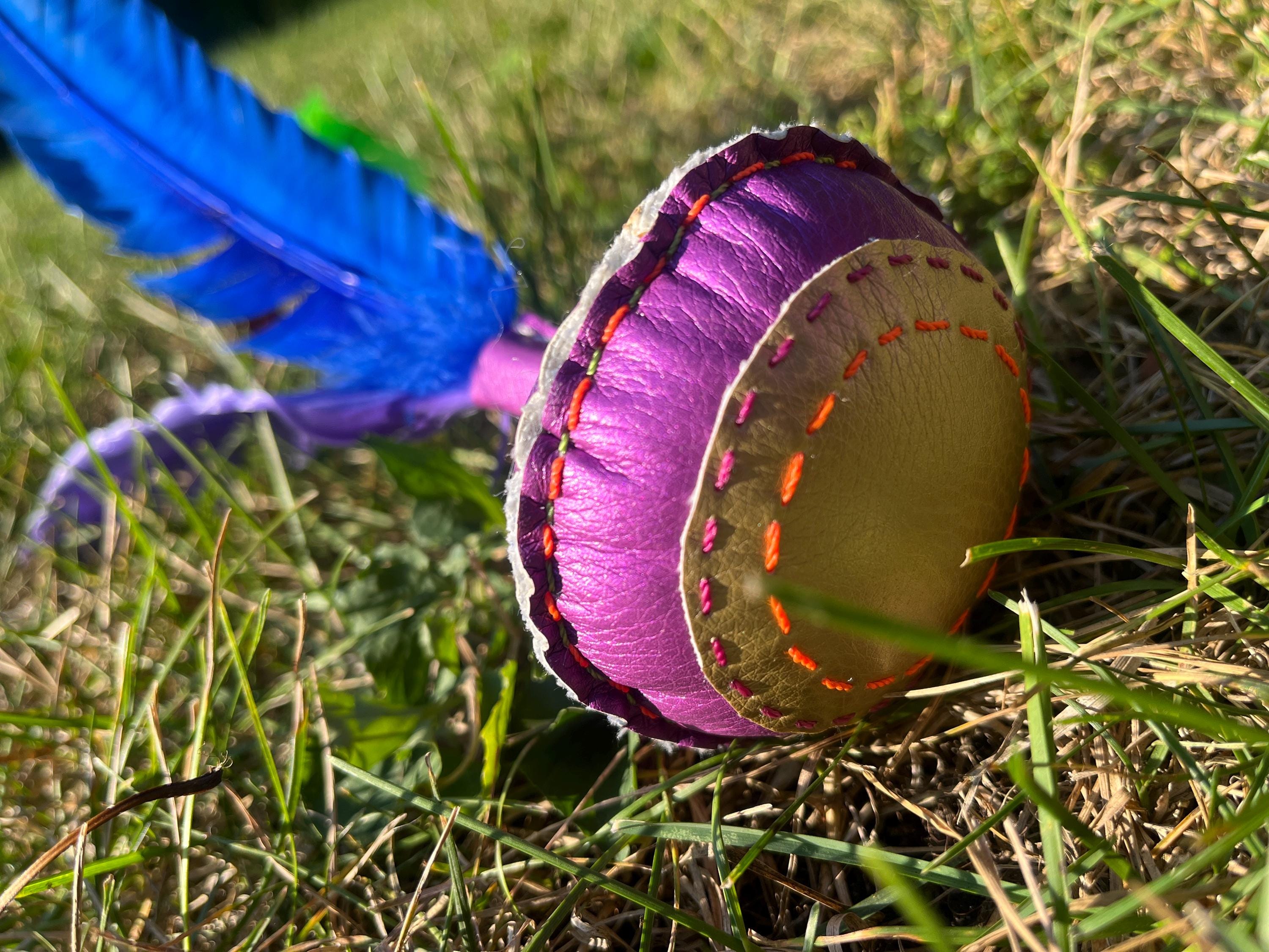 Handmade Mexican Peteca Toy: Vibrant METALLIC Colors Turkey Feathers ...