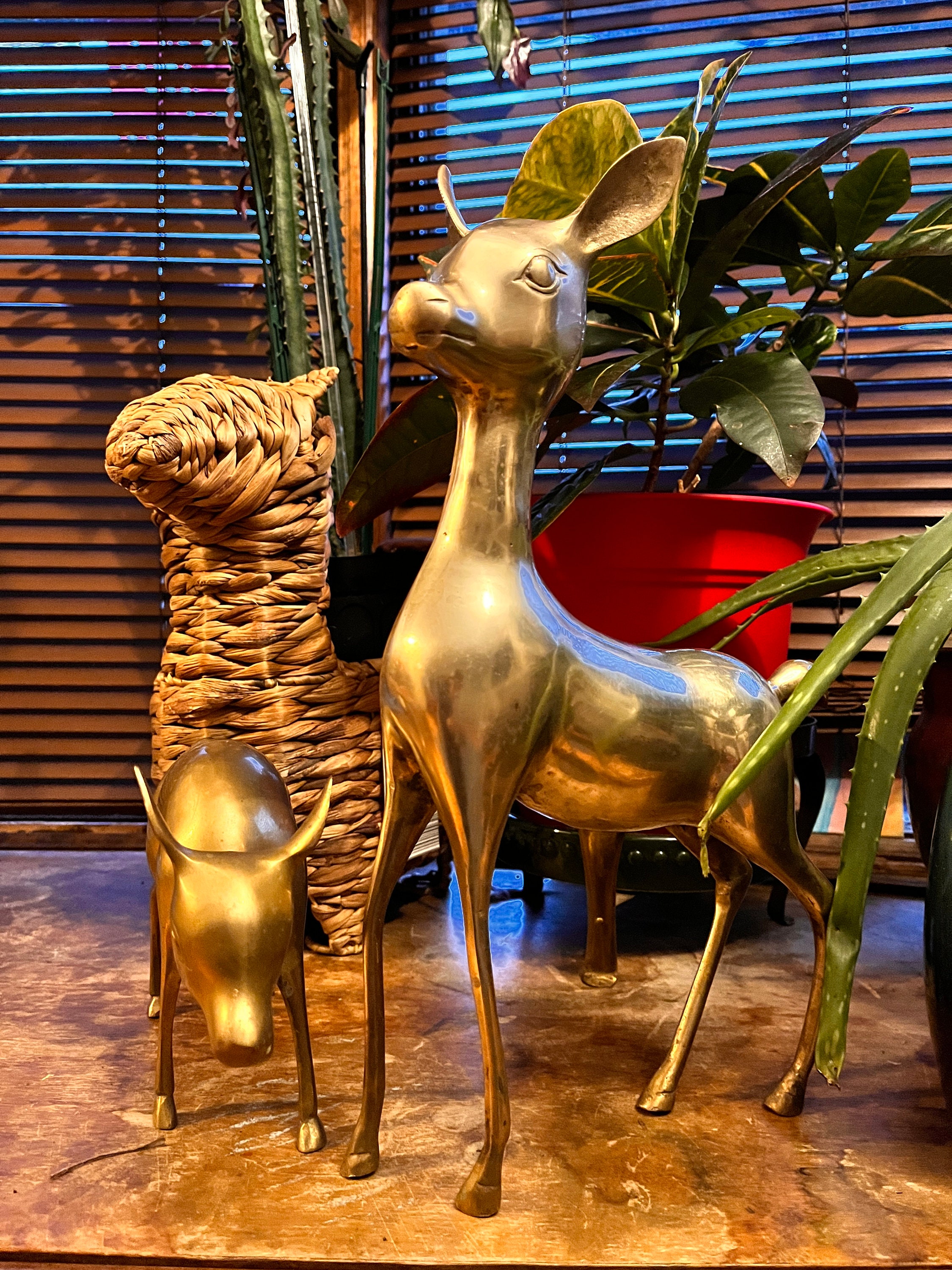 Solid Brass Statue Bambi and Mama Set MCM vintage Piece Boho Fawn Large ...