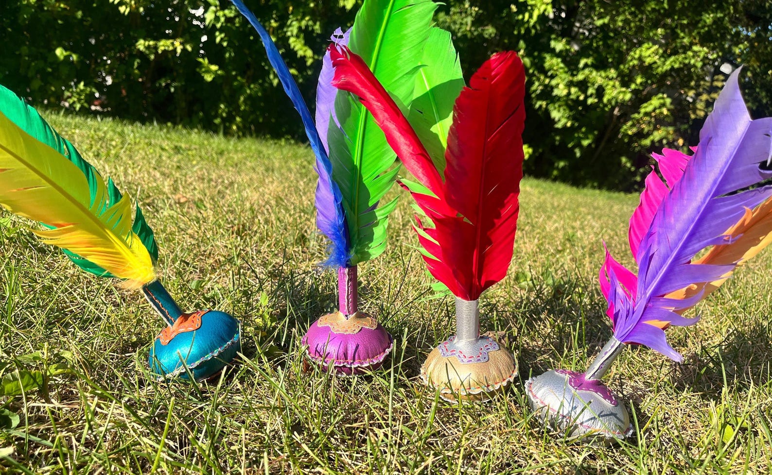 Handmade Mexican Peteca Toy: Vibrant METALLIC Colors Turkey Feathers ...