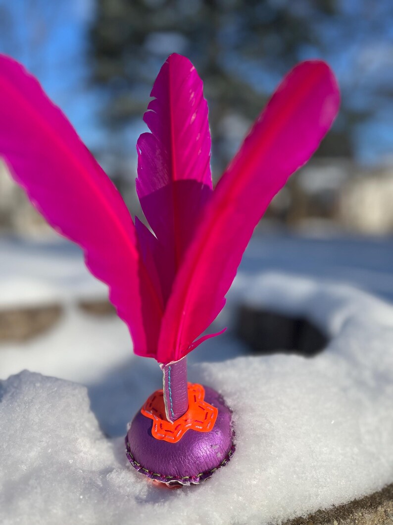 Handmade Mexican Peteca Toy: Vibrant METALLIC Colors Turkey Feathers ...
