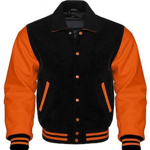 Unisex Letterman Bomber Varsity Black Wool Boby and Red Leather Sleeves ...