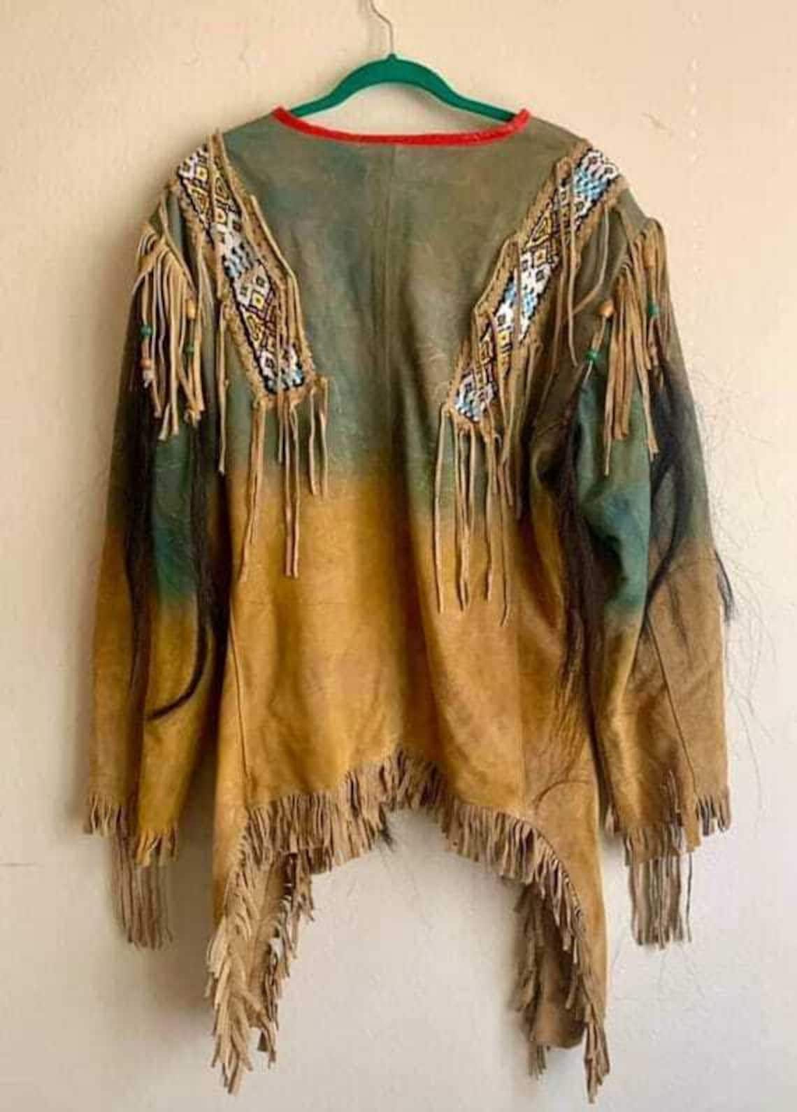 Men Native American Western Style Suede Leather Warrior Shirt Fringes ...