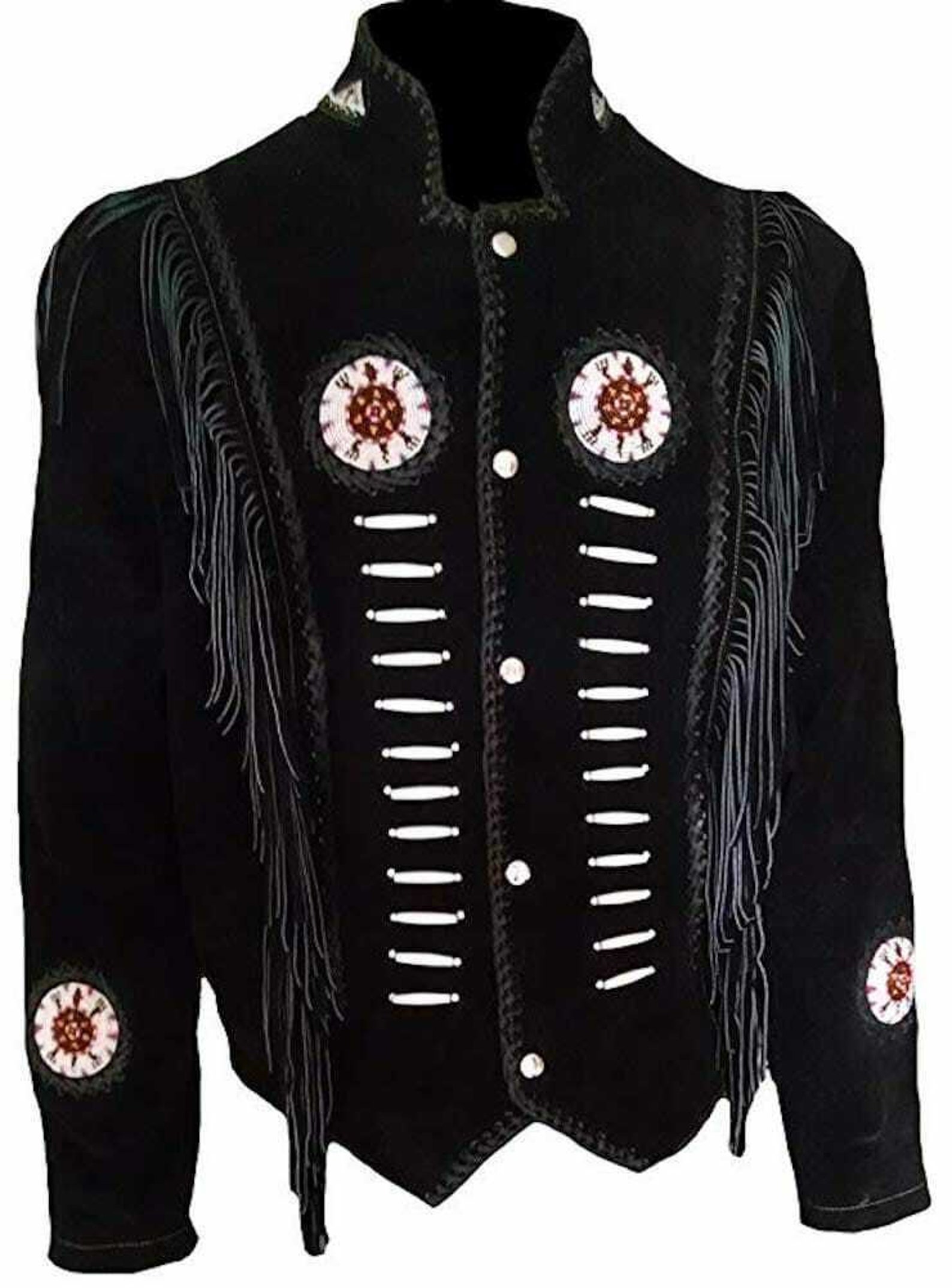 Men Native America Cultural Western Cowboy Suede Leather Jacket Fringe ...