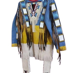 Men Native American Western Style Warrior Scalp Suede Leather Shirt ...