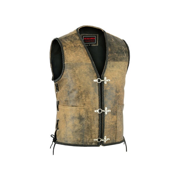 Brown Motorcycle Leather Vest Men - Etsy