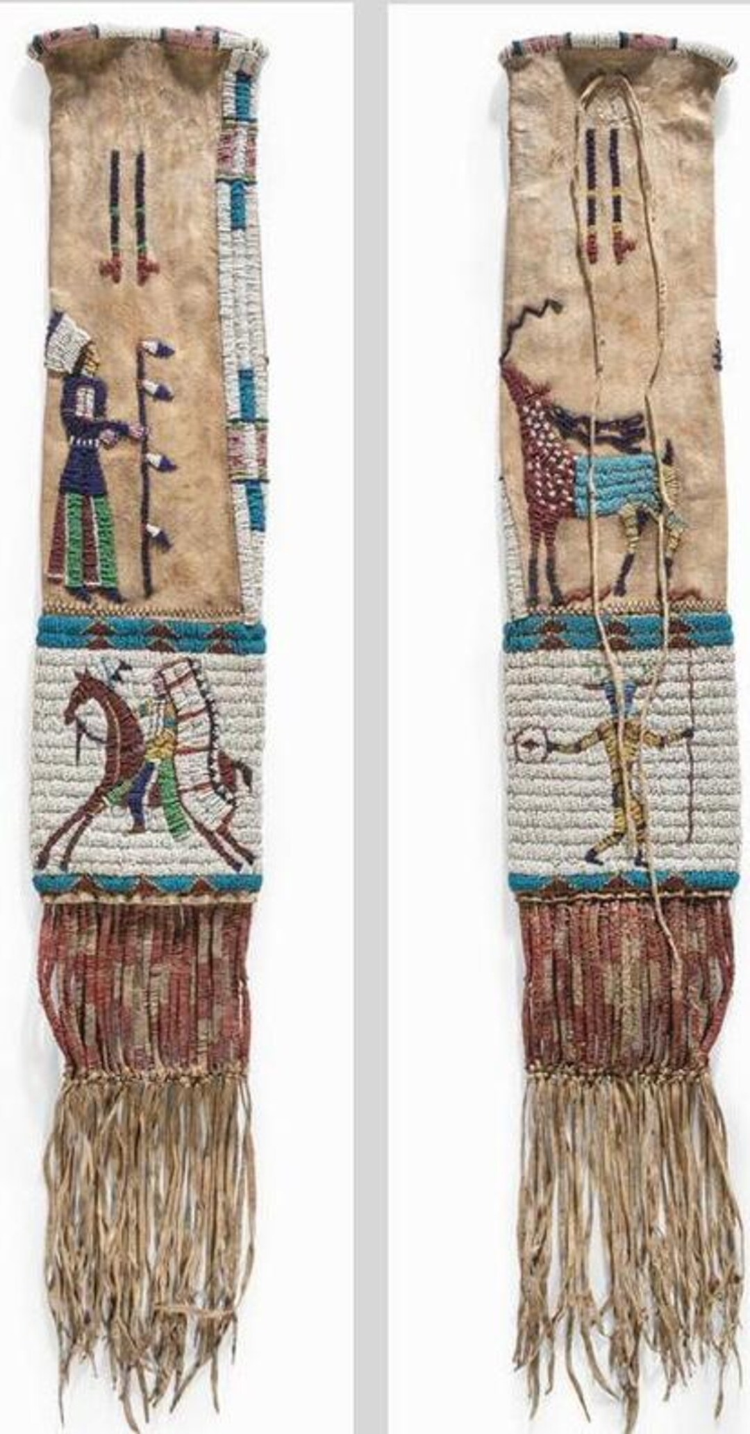 2 Piece Native American Indian Beaded Sioux Plain Pipe Tobaco Bag Suede ...