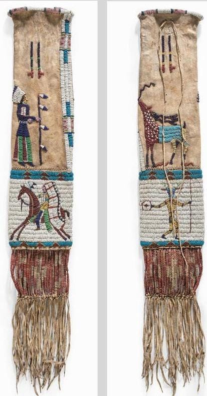 2 Piece Native American Indian Beaded Sioux Plain Pipe Tobaco Bag Suede ...