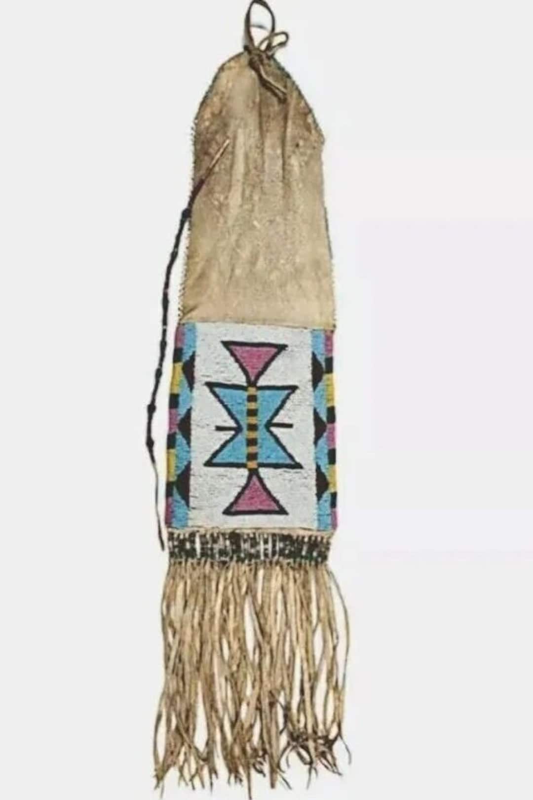 Native American Indian Beaded Sioux Plain Pipe Tobaco Bag Suede Leather ...