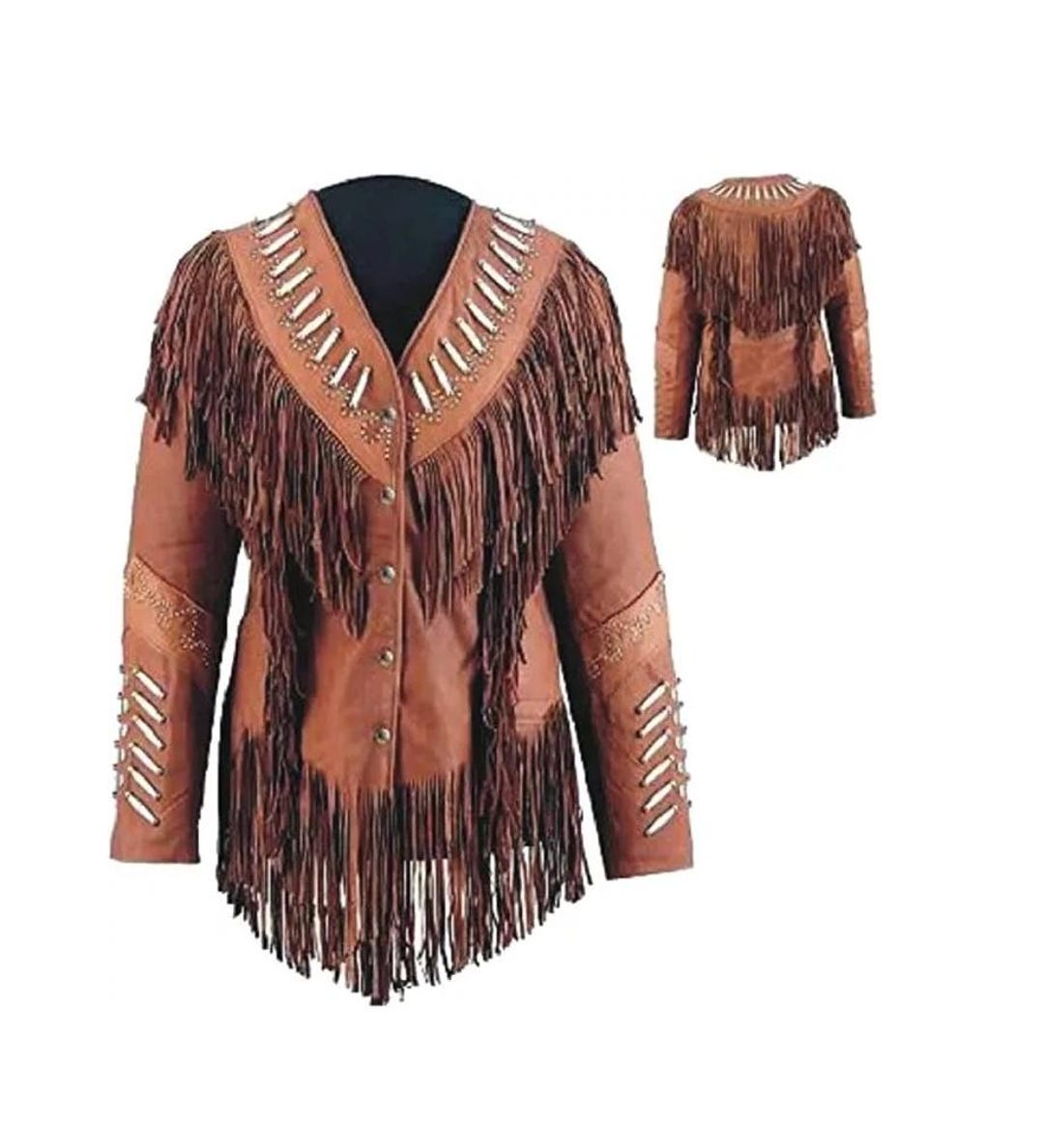 Women Native American Western Cowboy Real Leather Jacket Fringe & Bead ...
