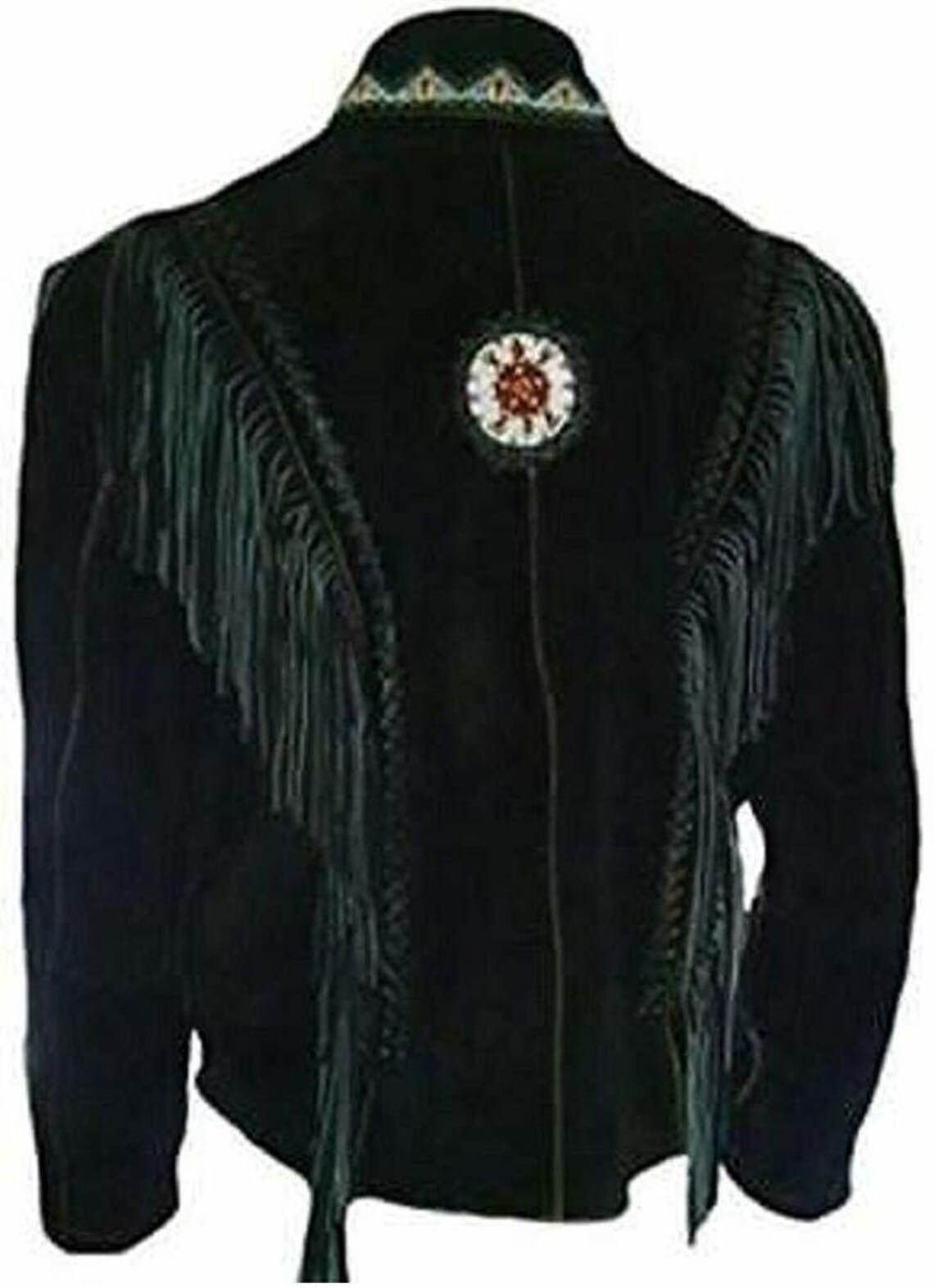 Men Native America Cultural Western Cowboy Suede Leather Jacket Fringe ...