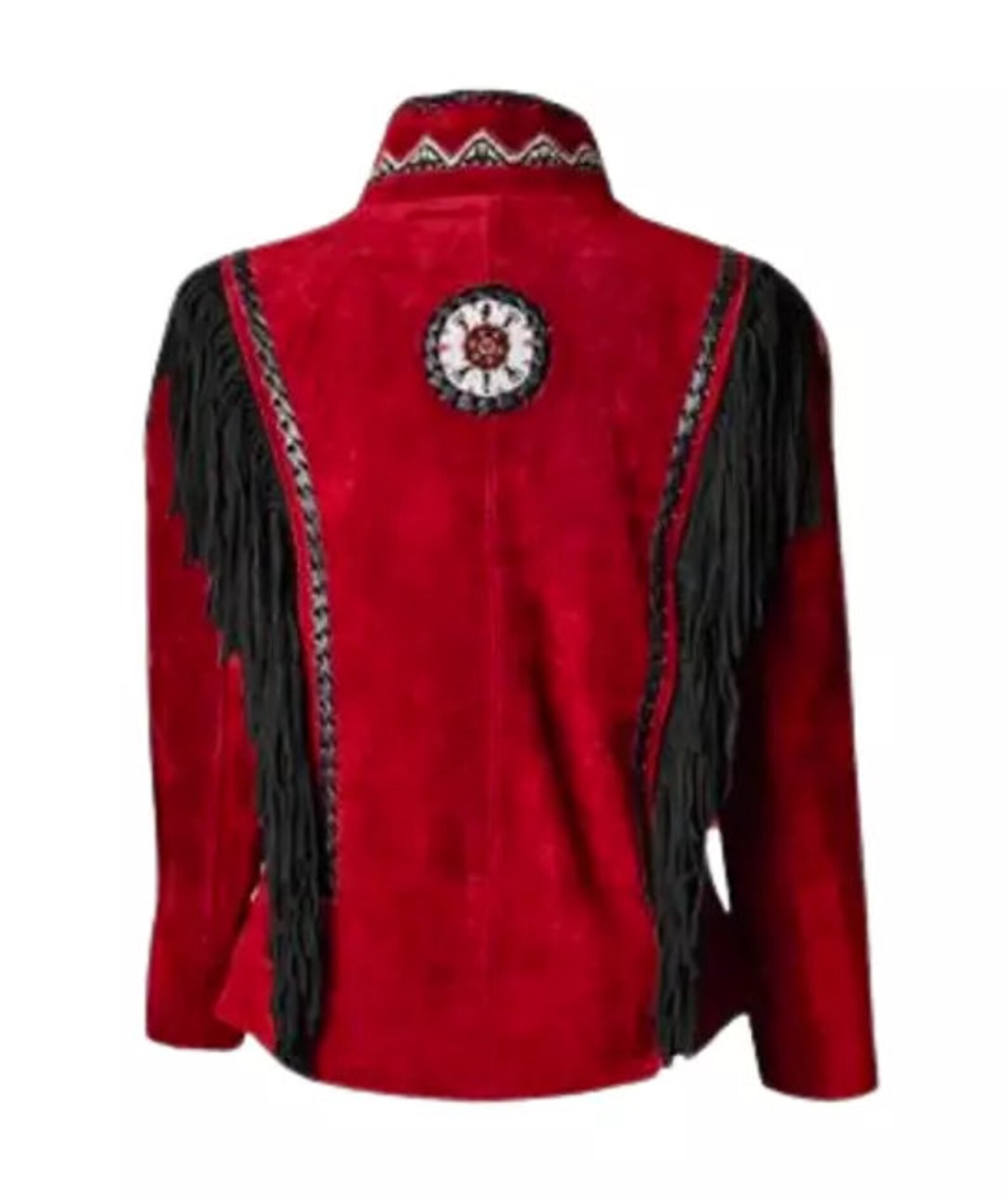 Women Suede Leather American Native Style Jacket Fringed & Beaded ...