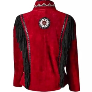 Women Suede Leather American Native Style Jacket Fringed & Beaded ...
