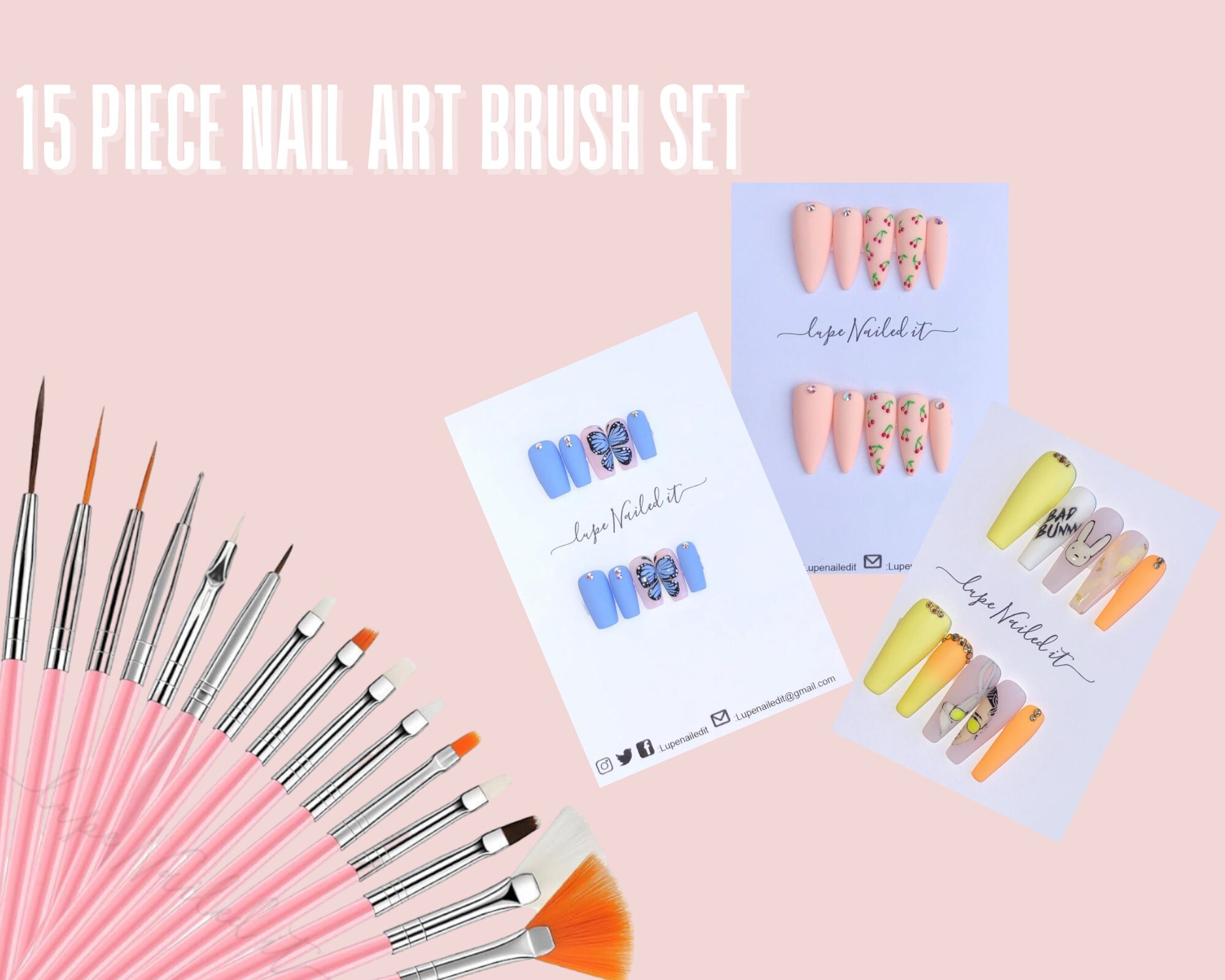 15 Piece Nail Art Brushes, Detailing Nail Art Brushes, Dotting Tool ...