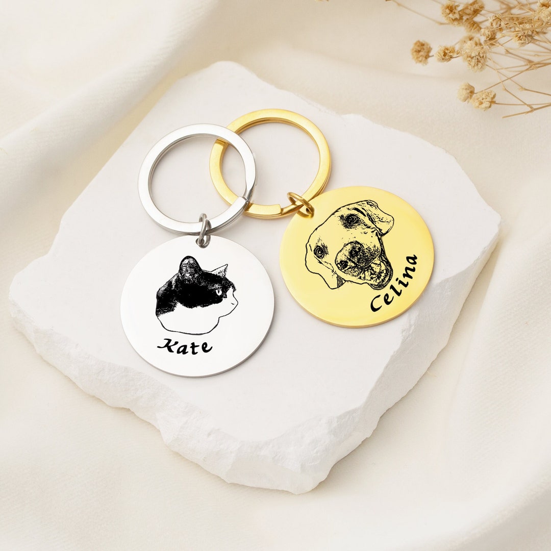 Custom Dog Portrait Keychainengraved Pet Photo Keychain - Etsy