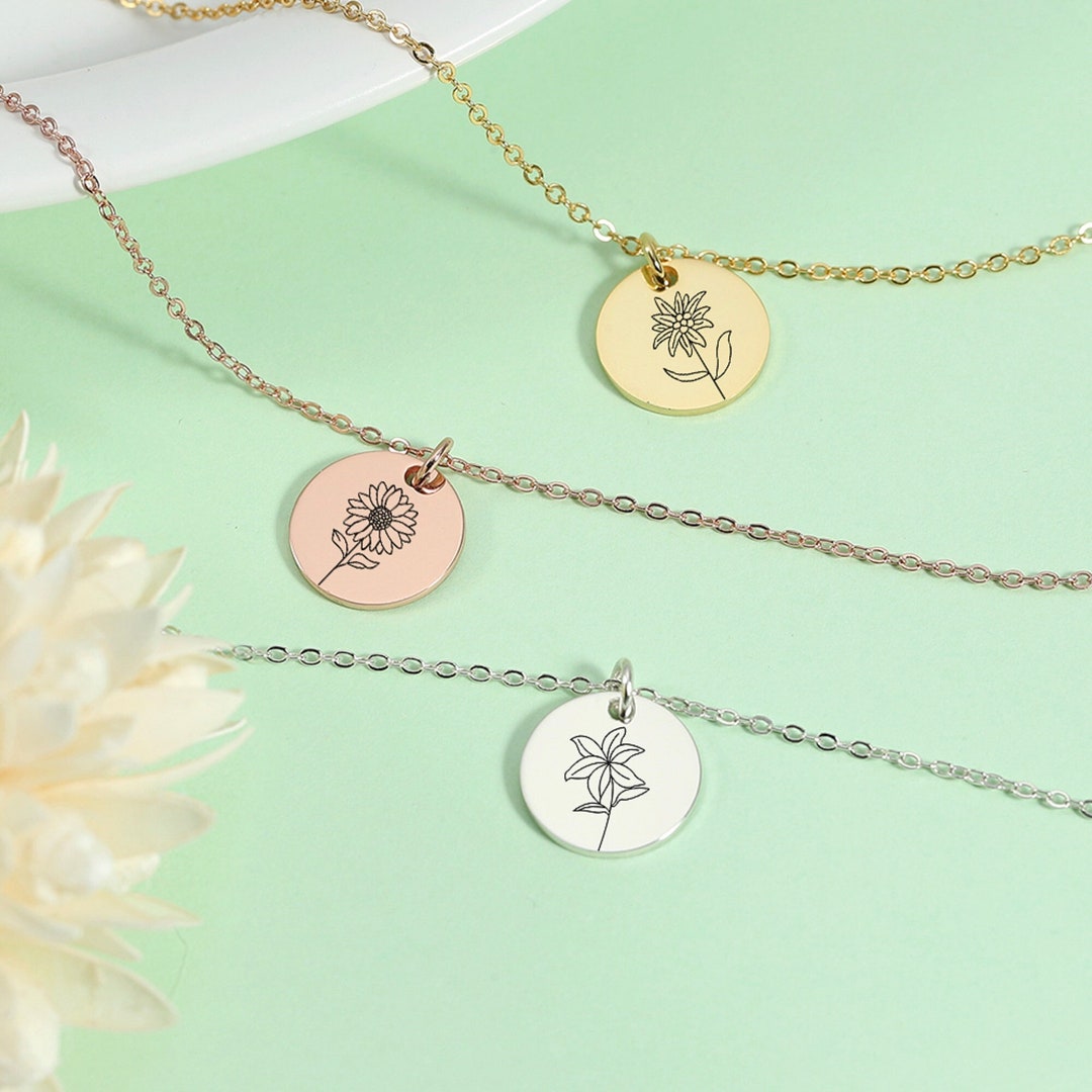 Personalized Birth Flower Necklace Custom Flower Necklace - Etsy