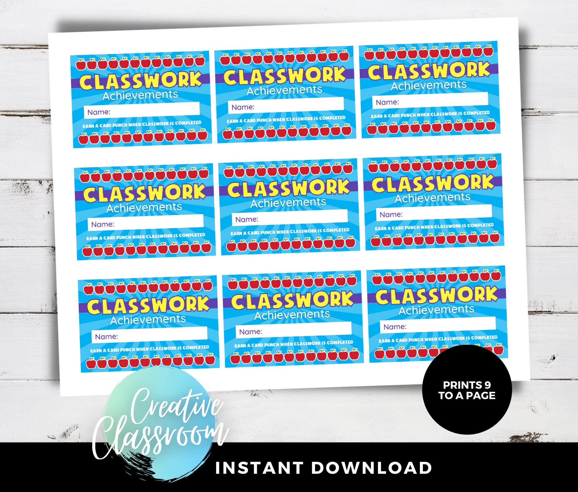Classwork Achievement Cards | Reward | Student | Teacher - Etsy
