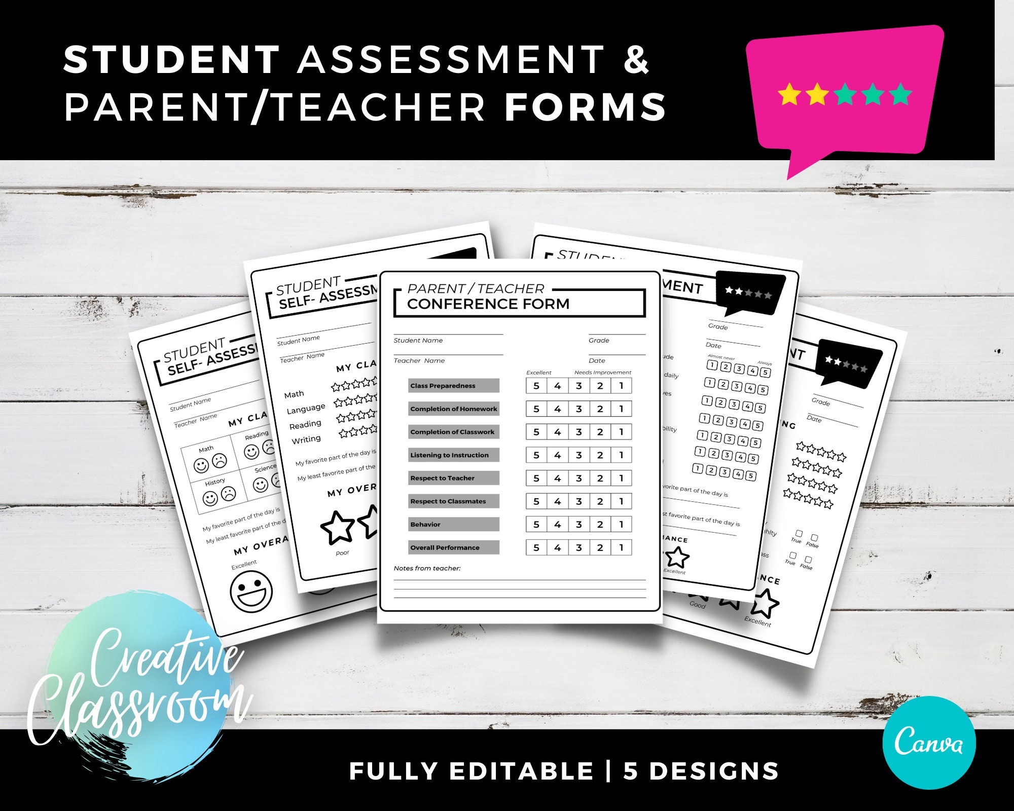 Student Assessment & Parent/teacher Forms | EDITABLE FILES | Meet the ...