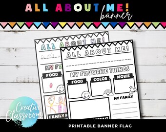 All About Me Printable Banner, First Day of School Questionnaire ...