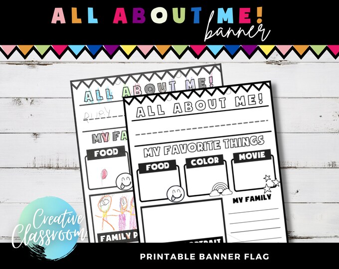 All About Me Printable Banner, First Day of School Questionnaire ...
