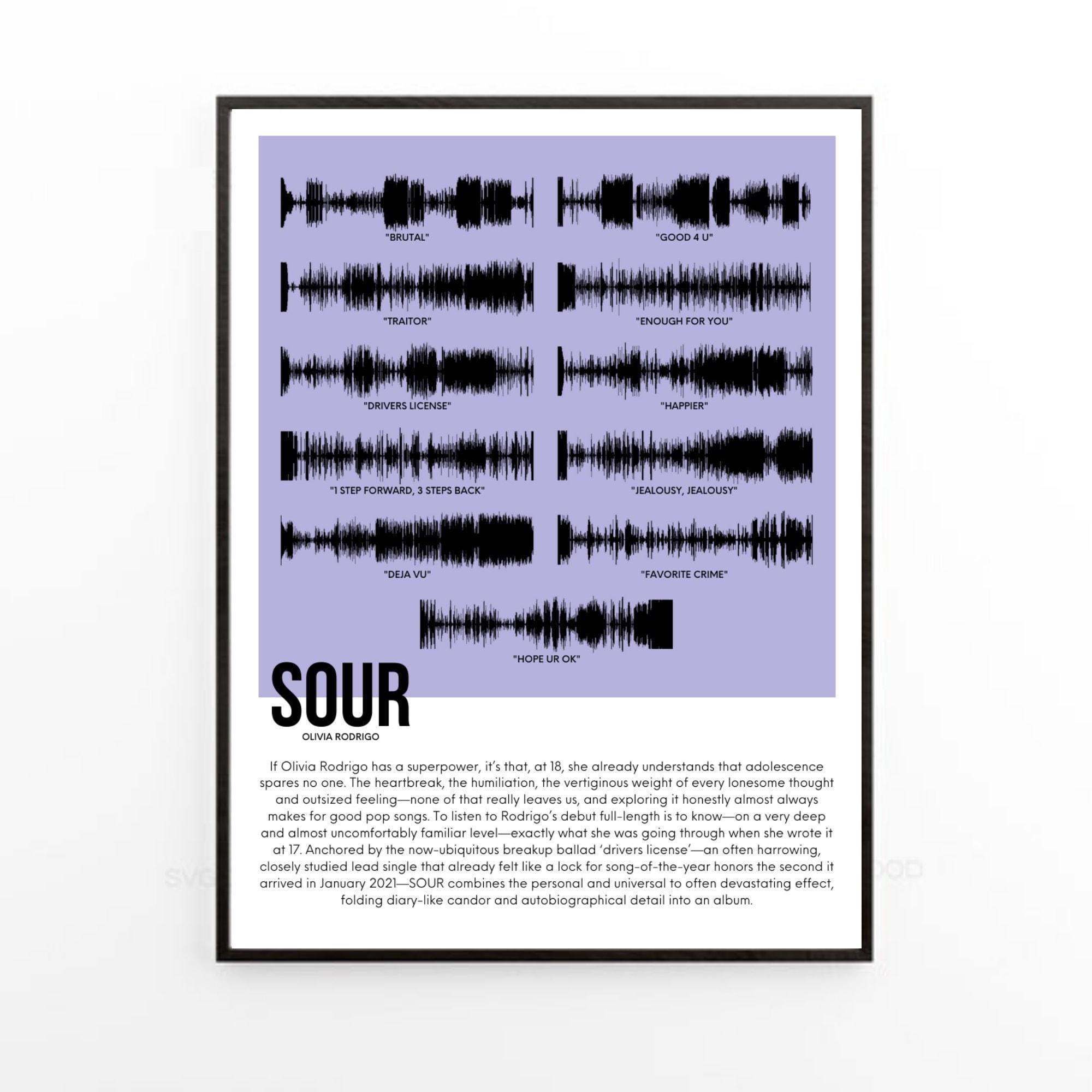 Olivia Rodrigo SOUR Album Poster Sound-wave Print, Sour Wall Decor ...