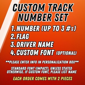 Track Racing Numbers Set Custom Name, Flag, Team | Vinyl Sticker or ...