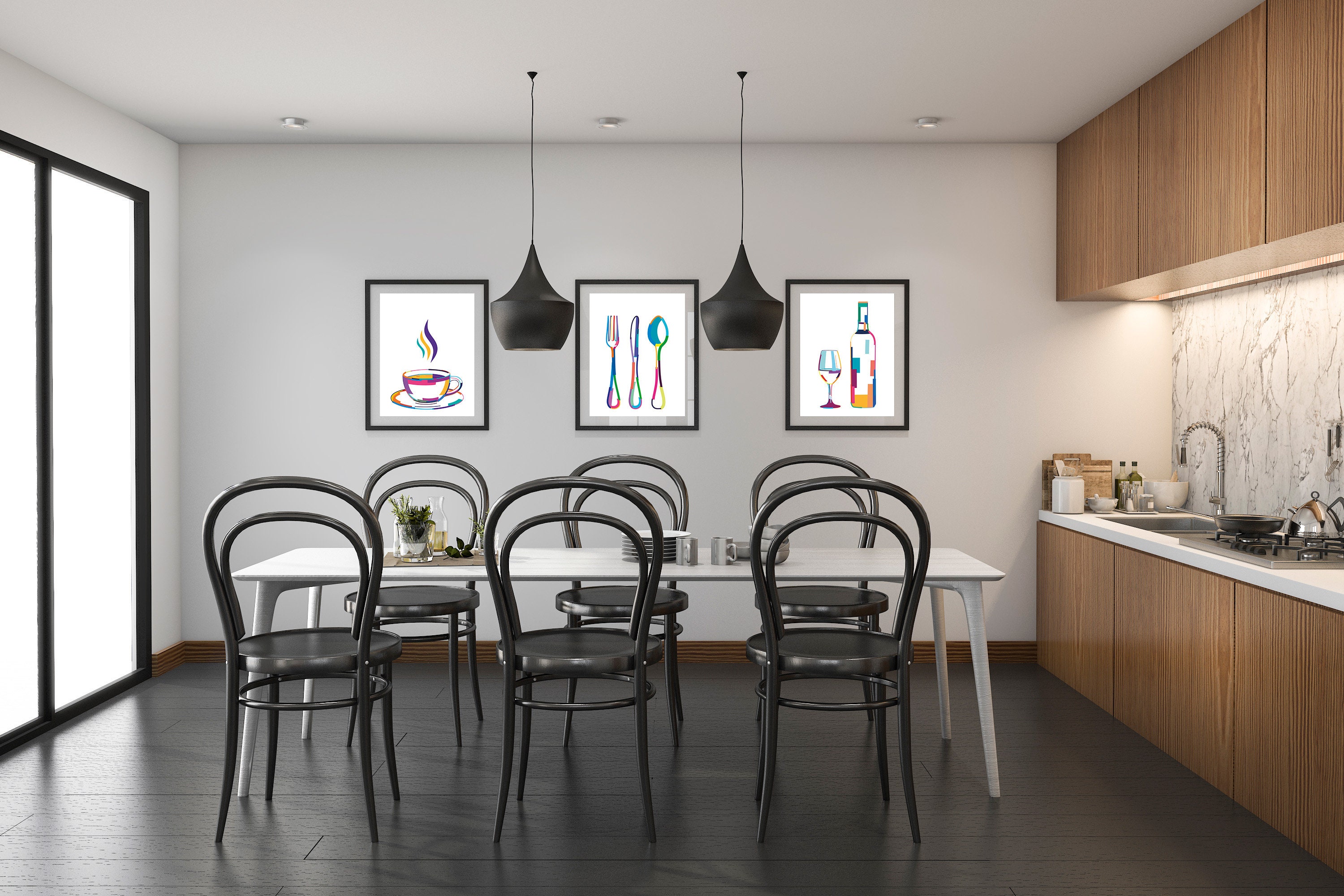 Kitchen Wall Art Prints Set of 3 Posters Colourful Kitchen - Etsy UK