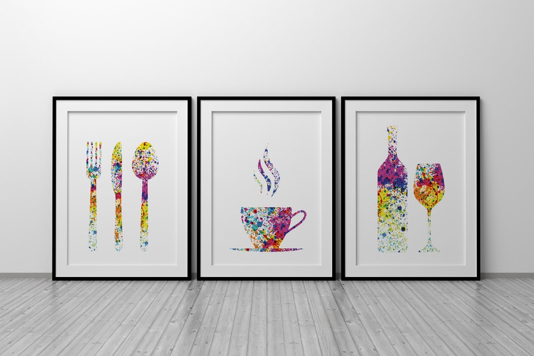 Kitchen Wall Art Prints, Set of 3 Posters, Colourful Kitchen Decor ...