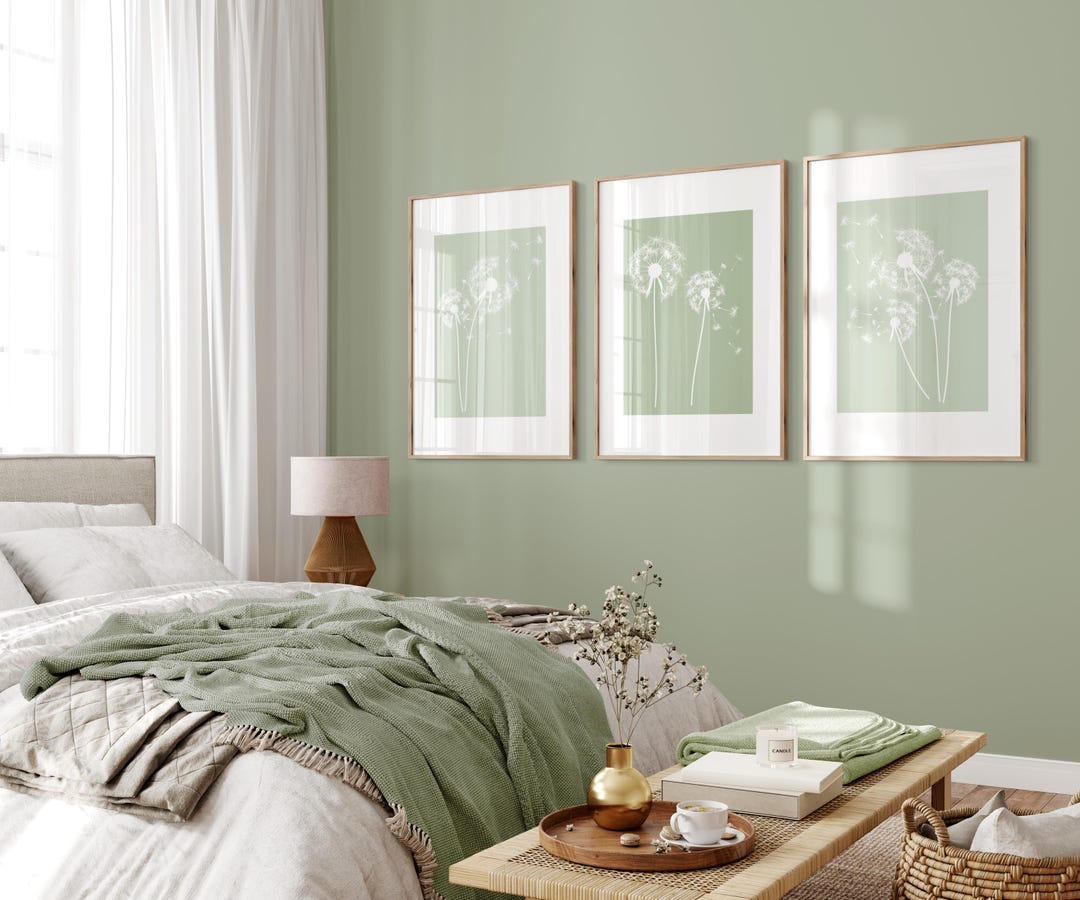 Sage Green Wall Art, Set of 3 Prints, Sage Green Decor, Botanical Wall ...